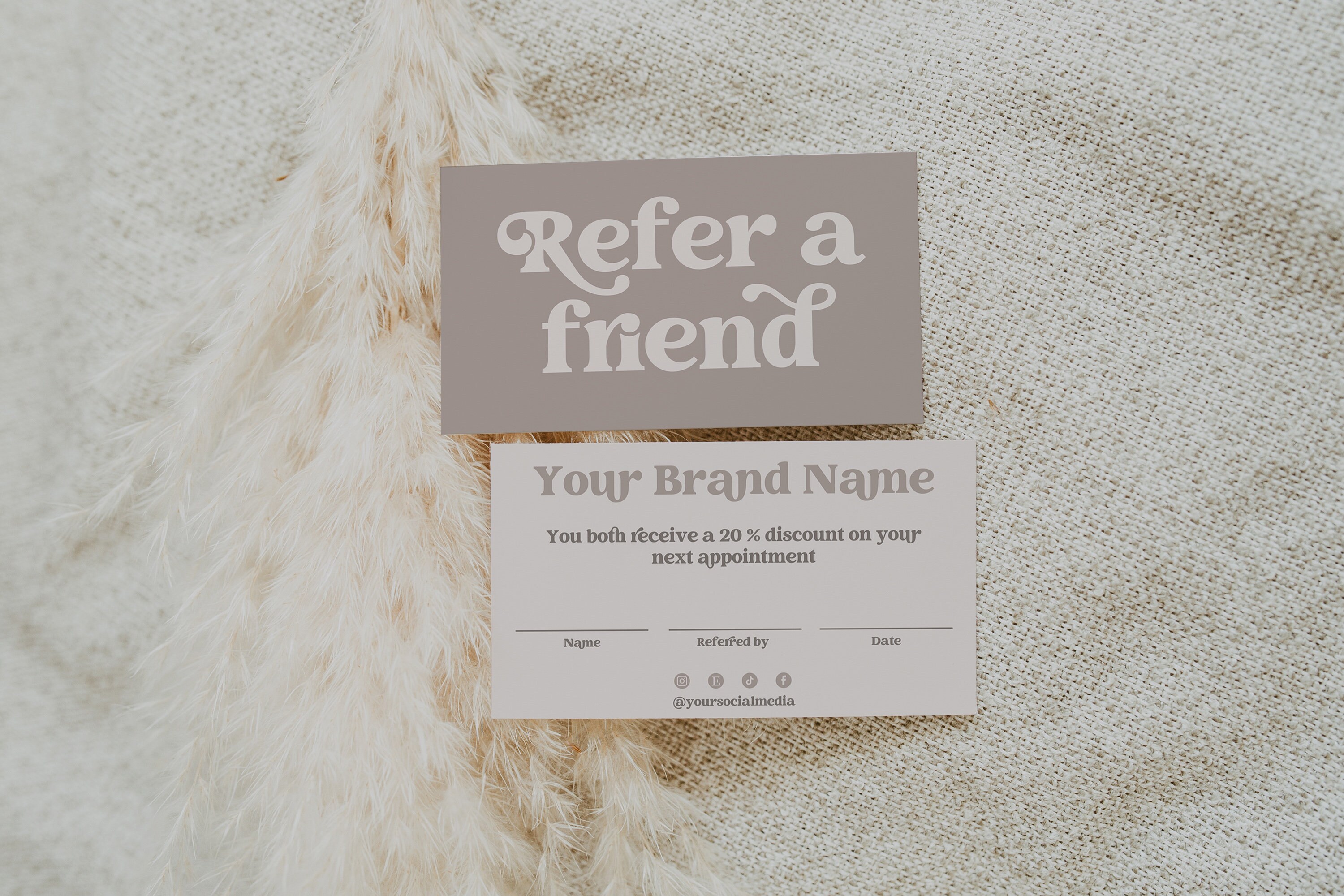 Editable Boho Referral Card Template, Neutral Refer a Friend Card, DIY ...