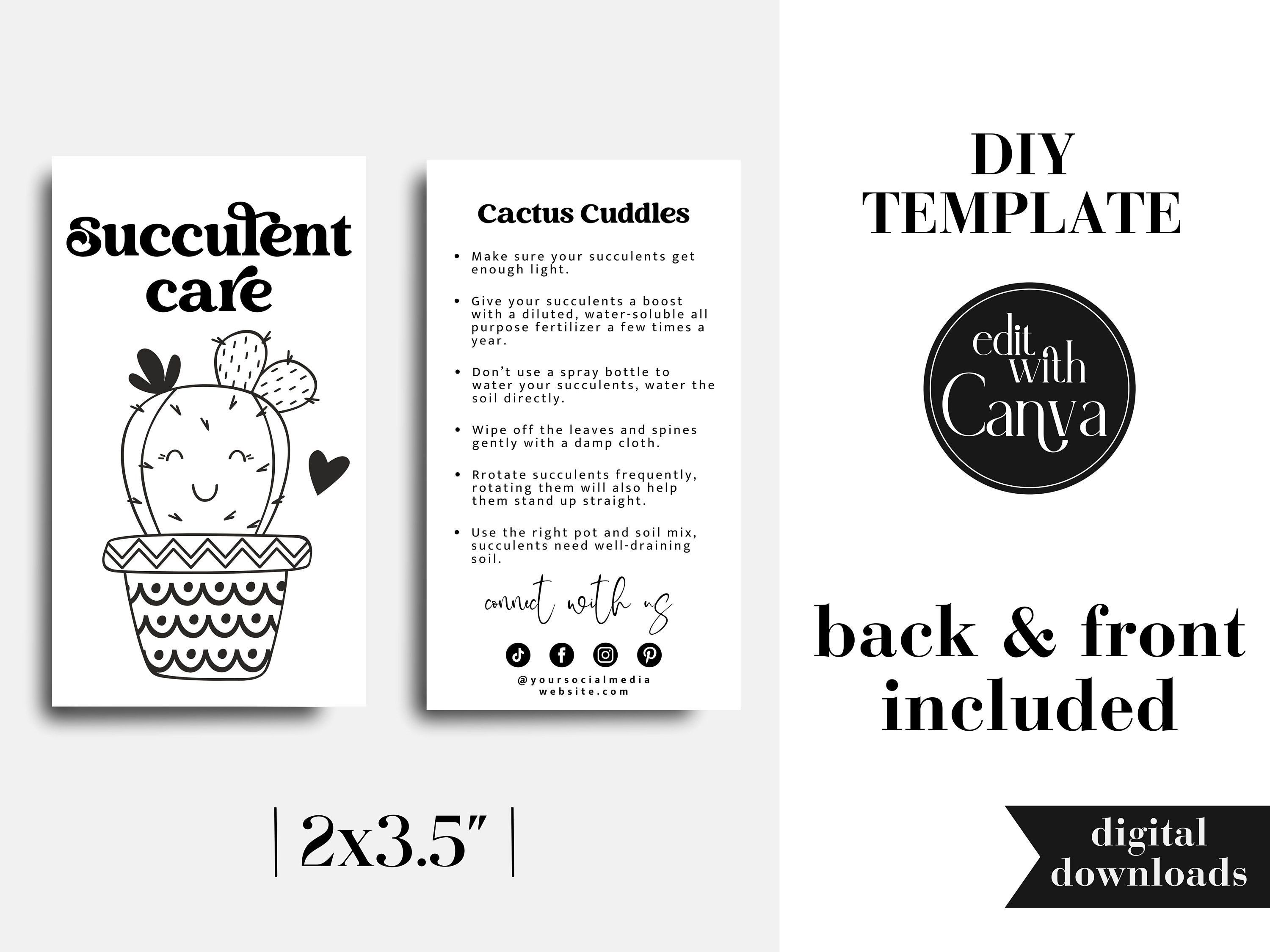 Editable Succulent Plant Care Card Guide, Cactus Care Tips Template ...