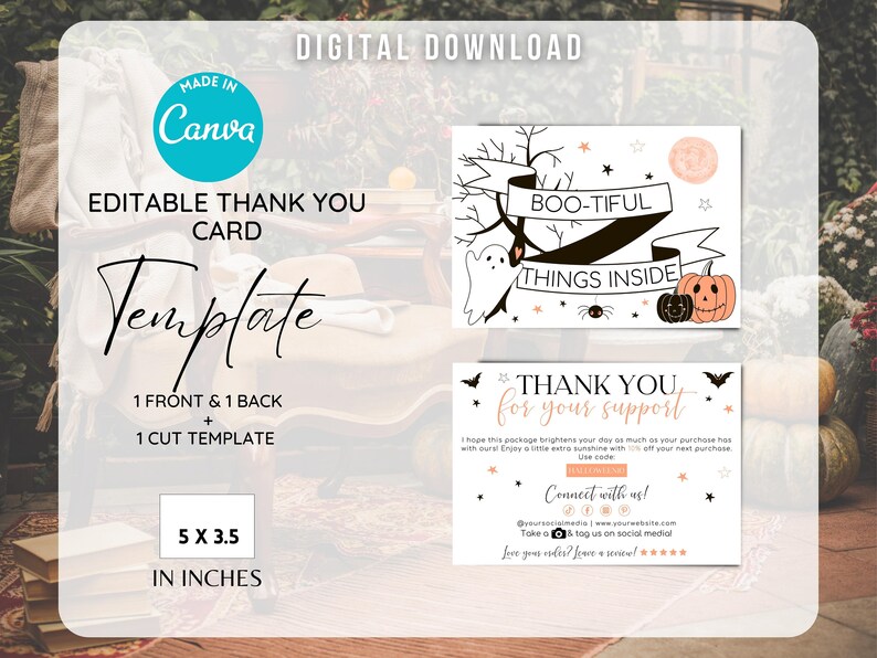 Editable Spooky Halloween Thank You Card, Customizable Thanks Note ...