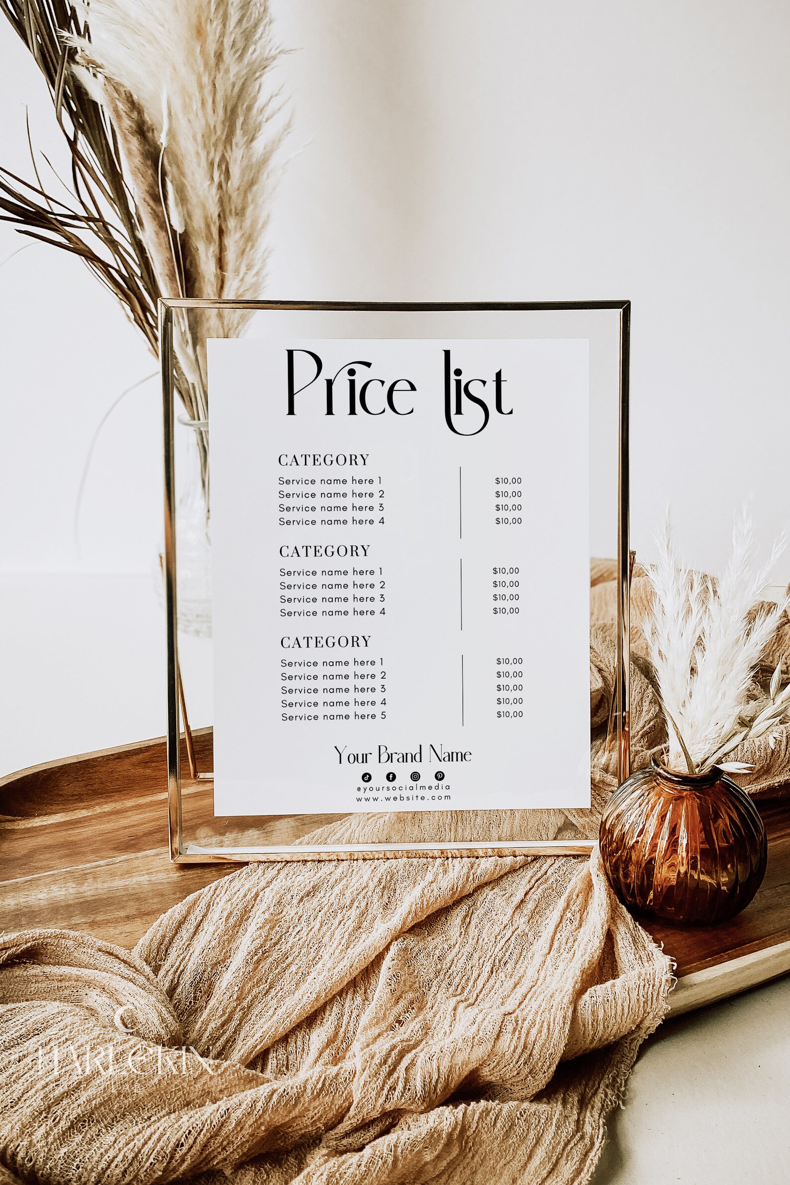Editable Elegant Vendor Price List, DIY Printable Salon Price Sheet ...