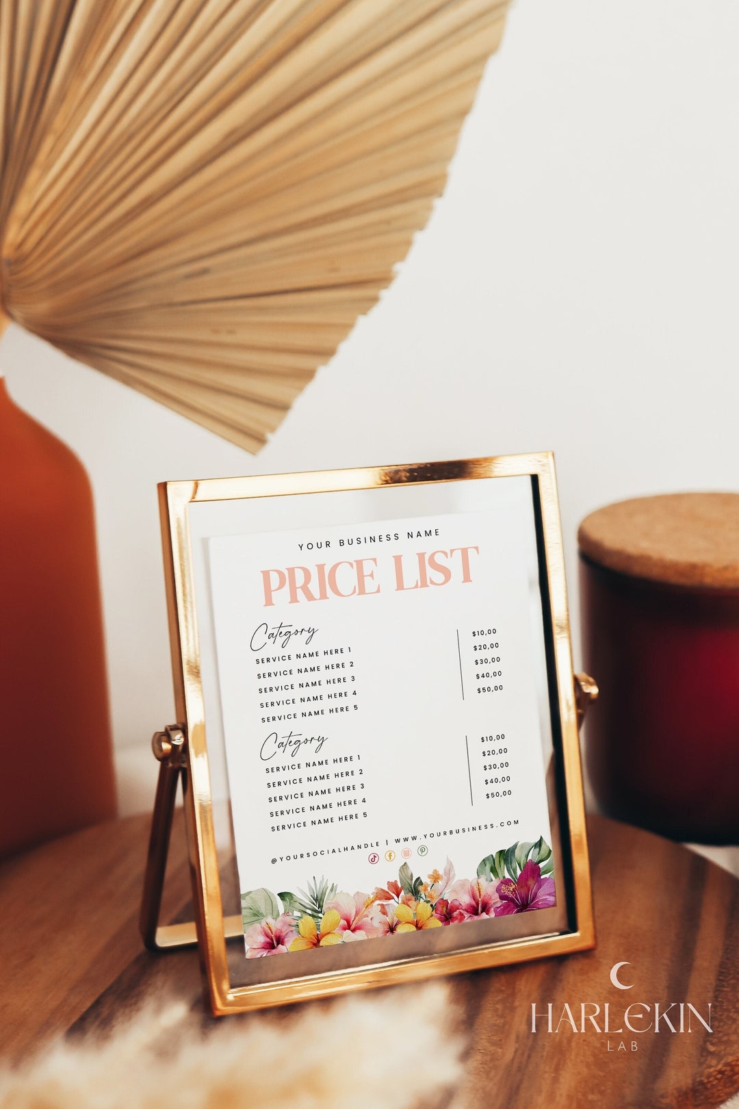 Editable Floral Vendor Price List, DIY Printable Salon Price Sheet ...