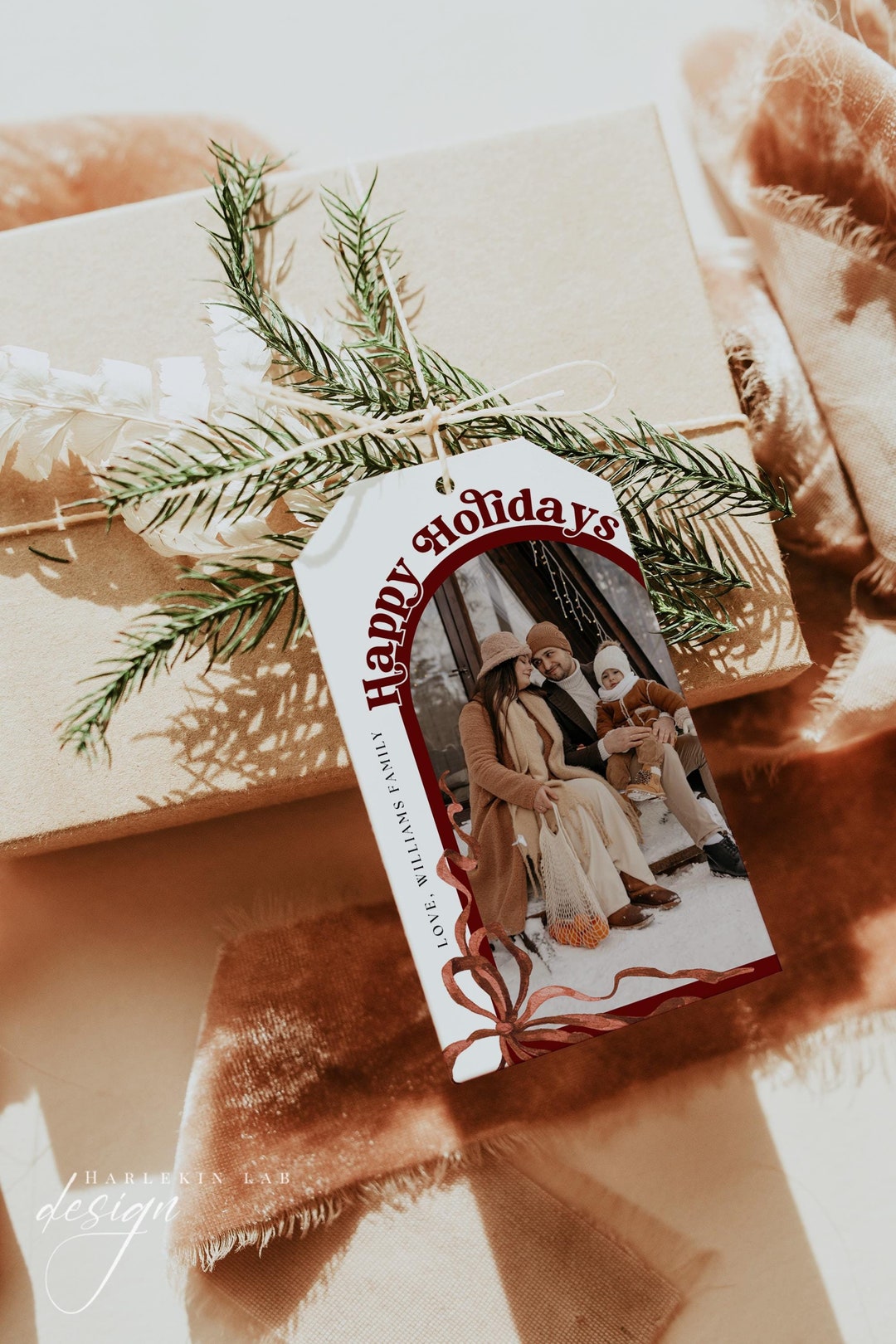 Editable Boho Photo Christmas Gift Tag Template, Instant Download Merry ...