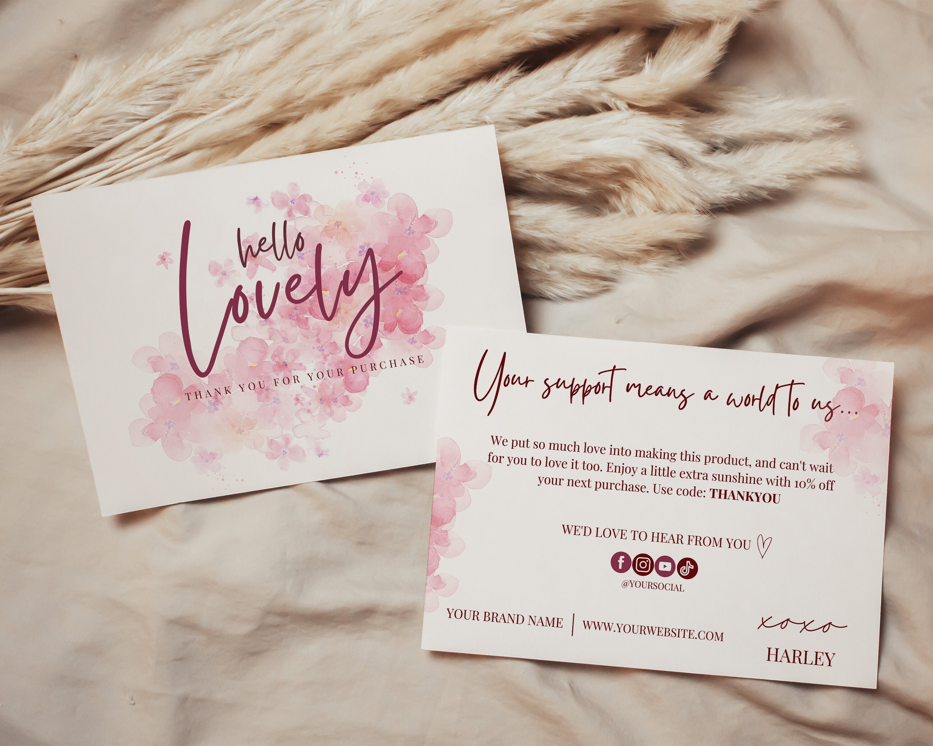 Editable Modern Thank You Card, Custom Thank You Notes, Spring Package ...