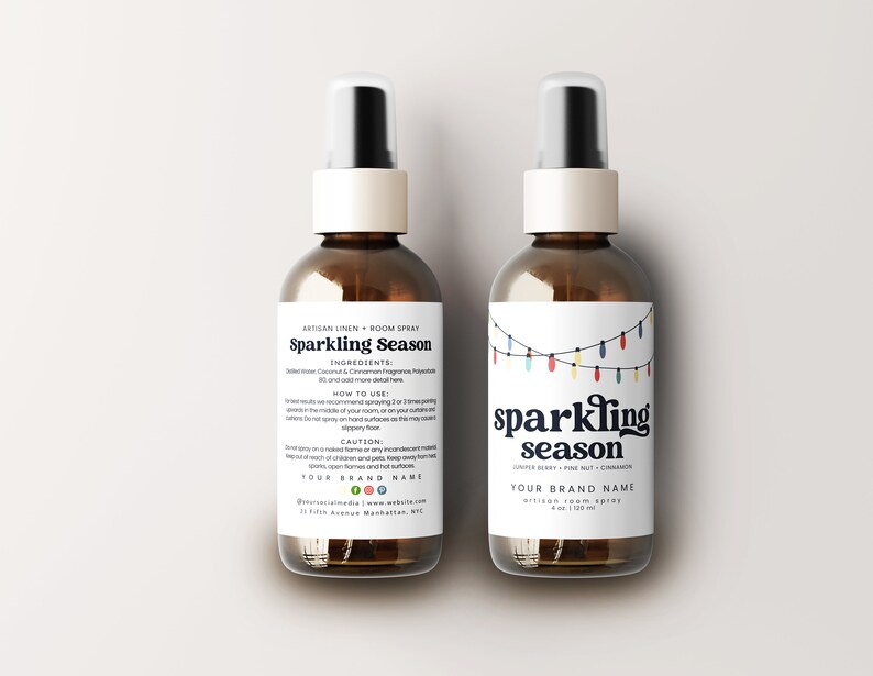 Editable Room Spray Label Template Canva, Christmas Linen Spray Bottle ...