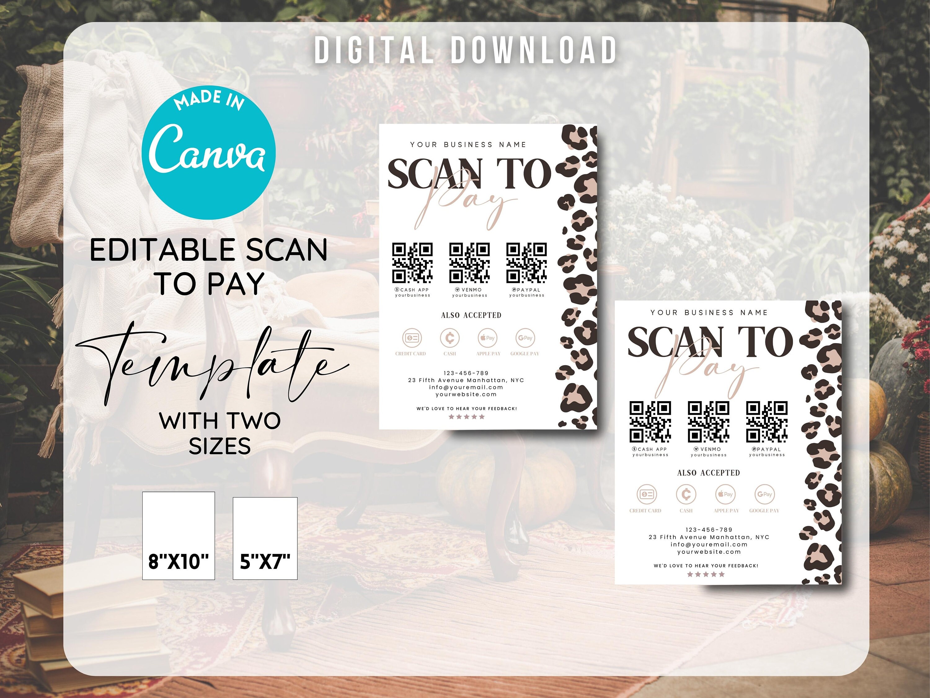 Printable QR Code Sign, Leopard Scan to Pay Sign, Safari Cashapp Paypal ...
