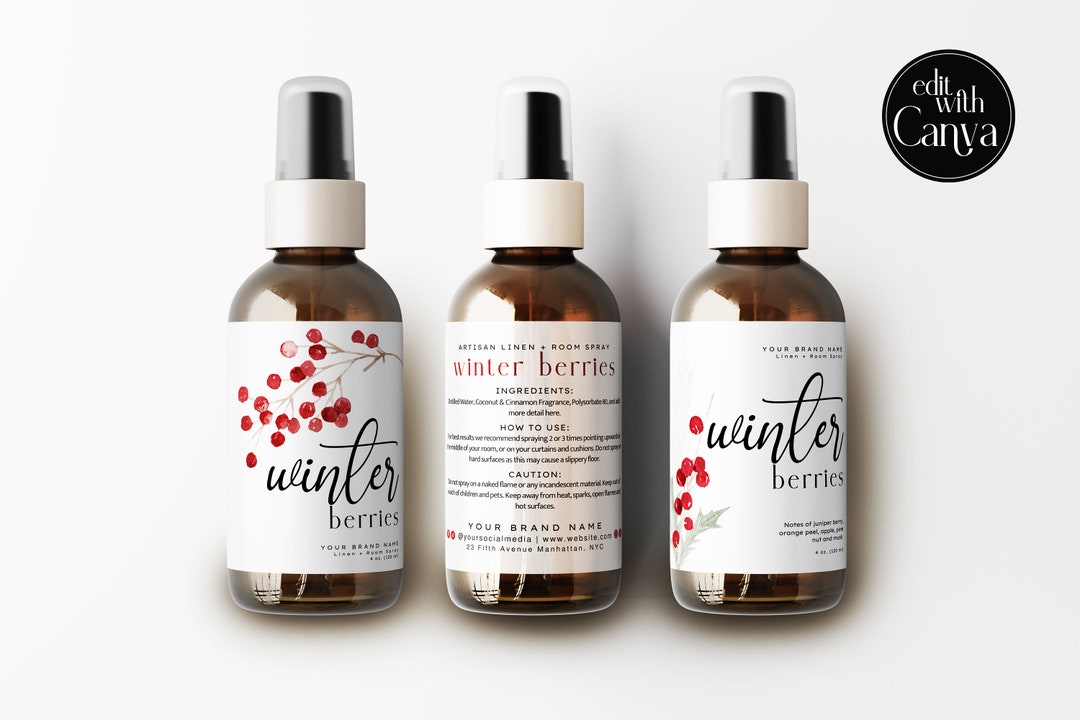 Editable Room Spray Label Template Canva, DIY Christmas Linen Spray ...