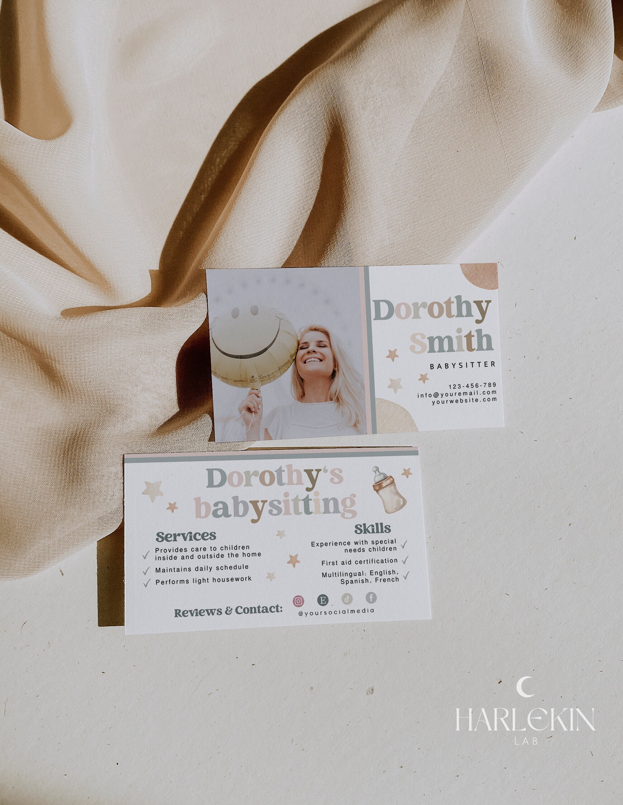 Editable Boho Babysitter Business Card, Minimalist Babysitting Name ...