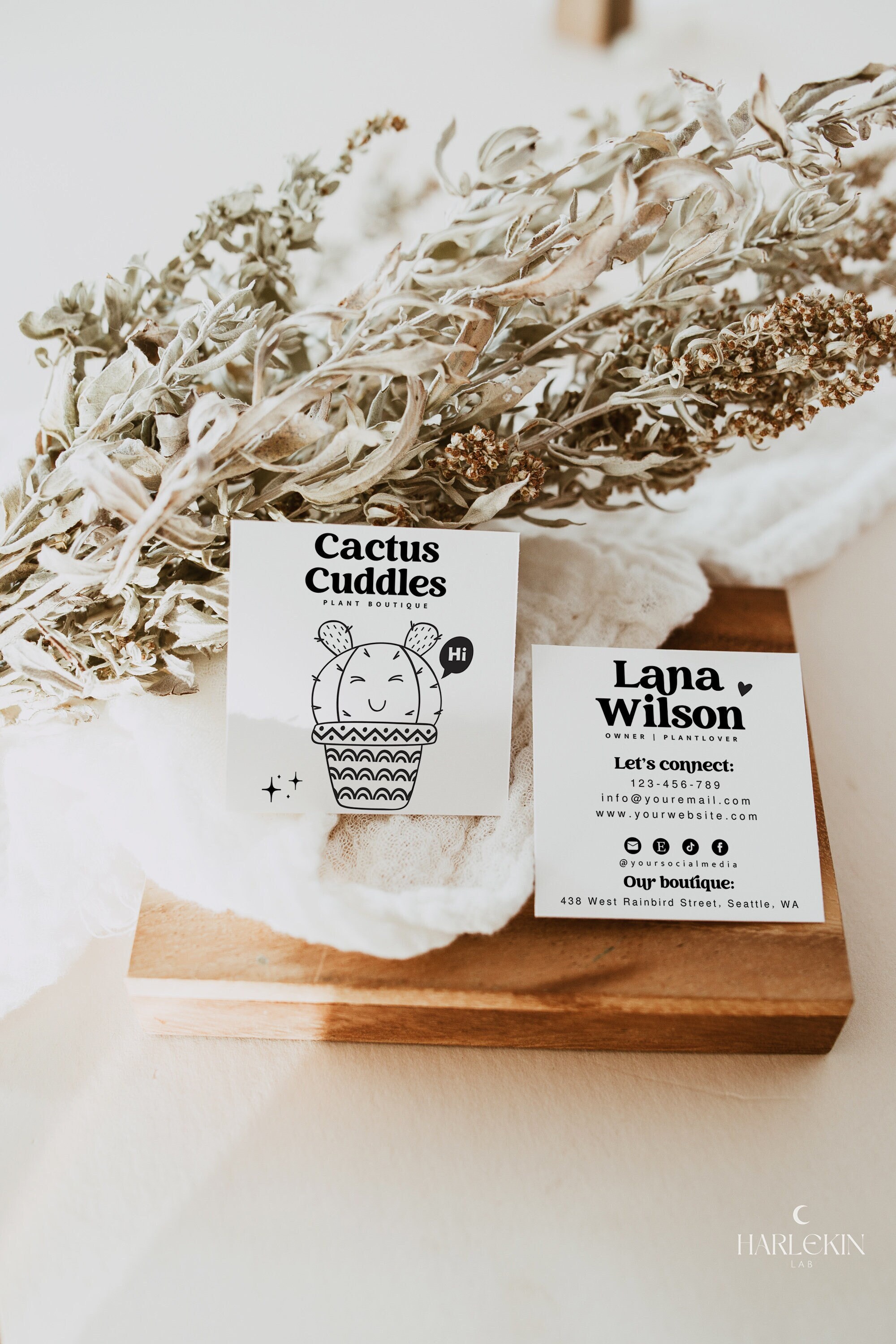 Editable Business Card Template, DIY Cute Succulent Name Card Design ...