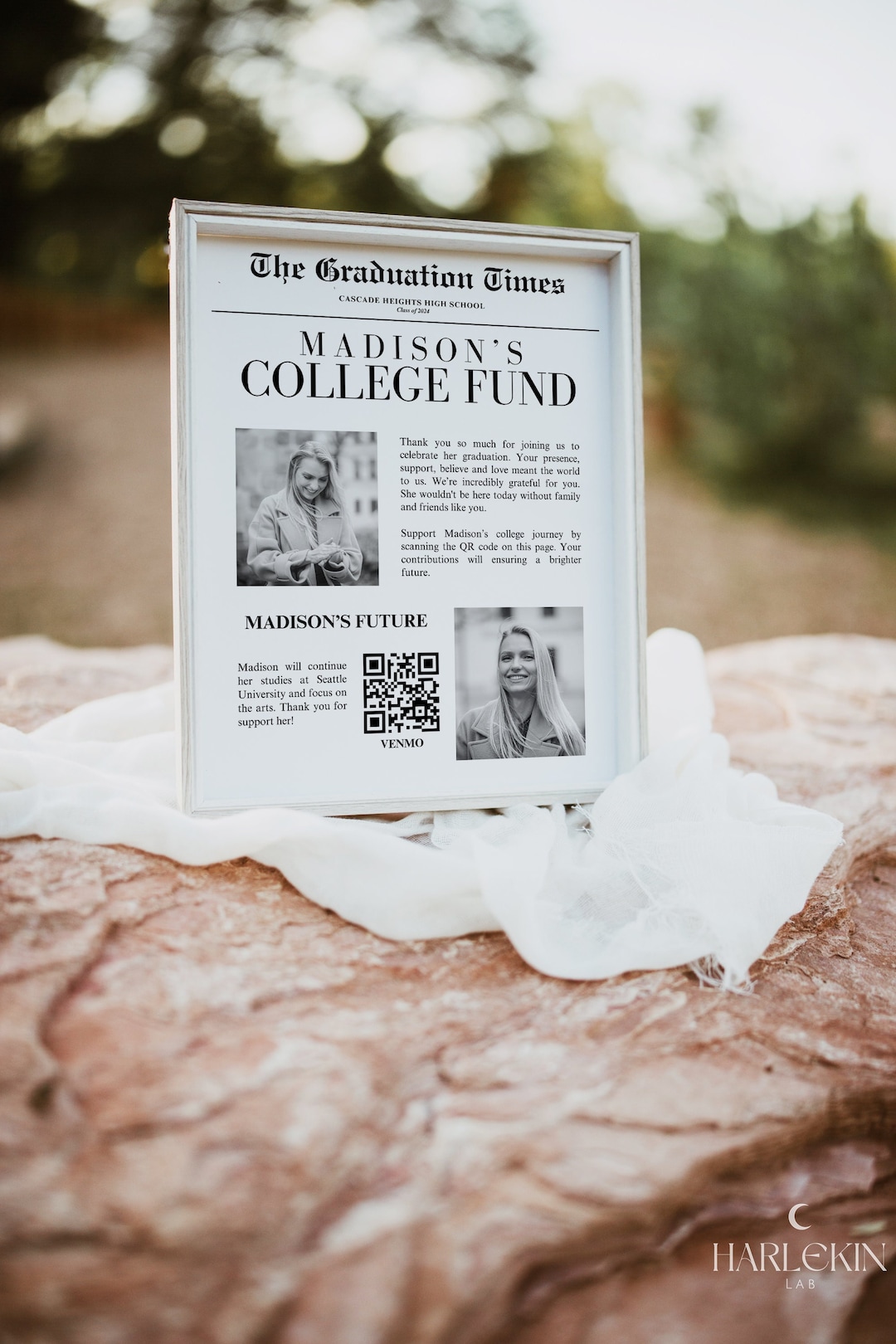 Editable Newspaper College Fund Sign Template, DIY Grad Party QR Code ...