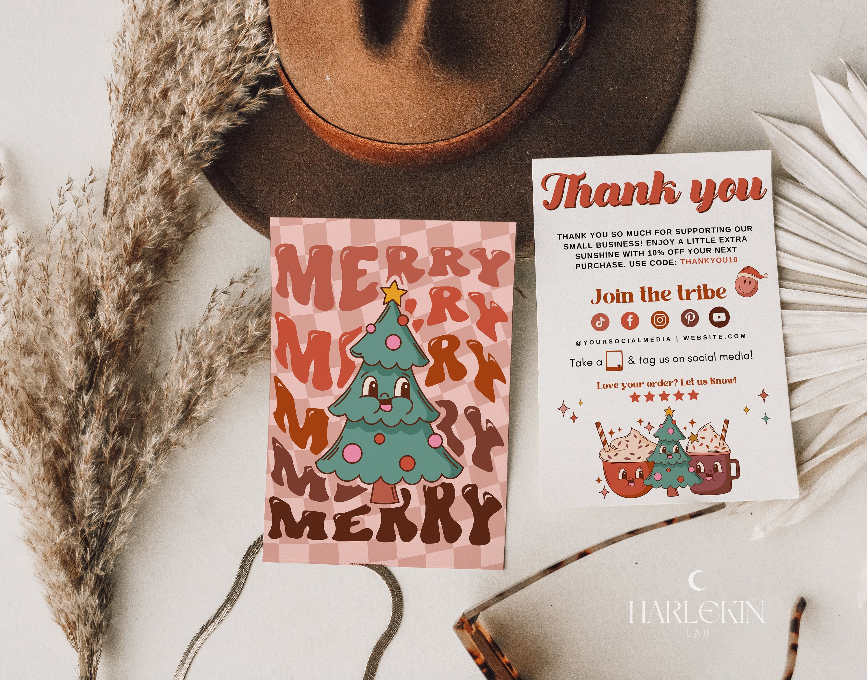 Editable Retro Christmas Thank You Card, Customizable Thanks Note ...