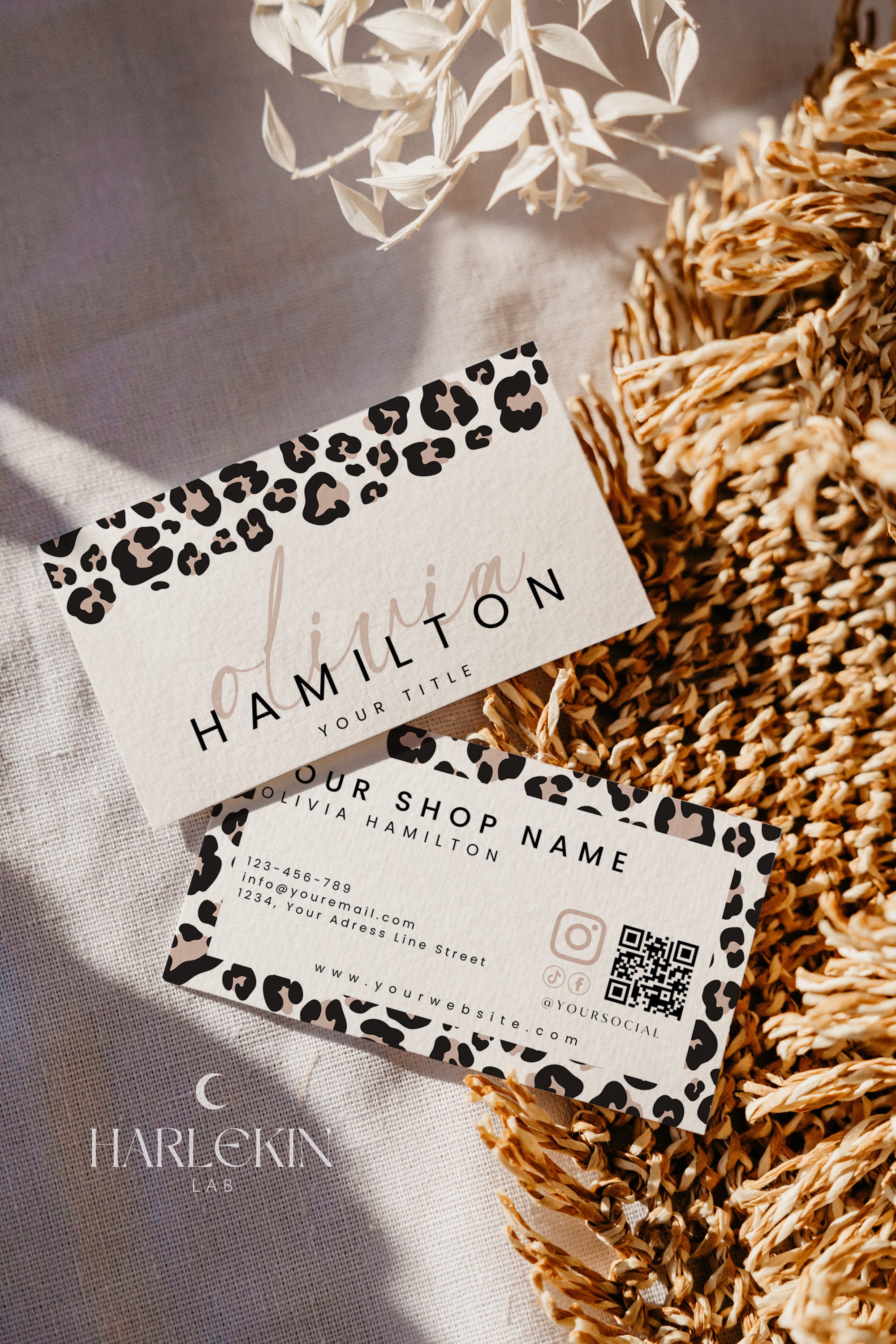 Printable Business Card With QR Code, Animal Prints Name Card Template ...