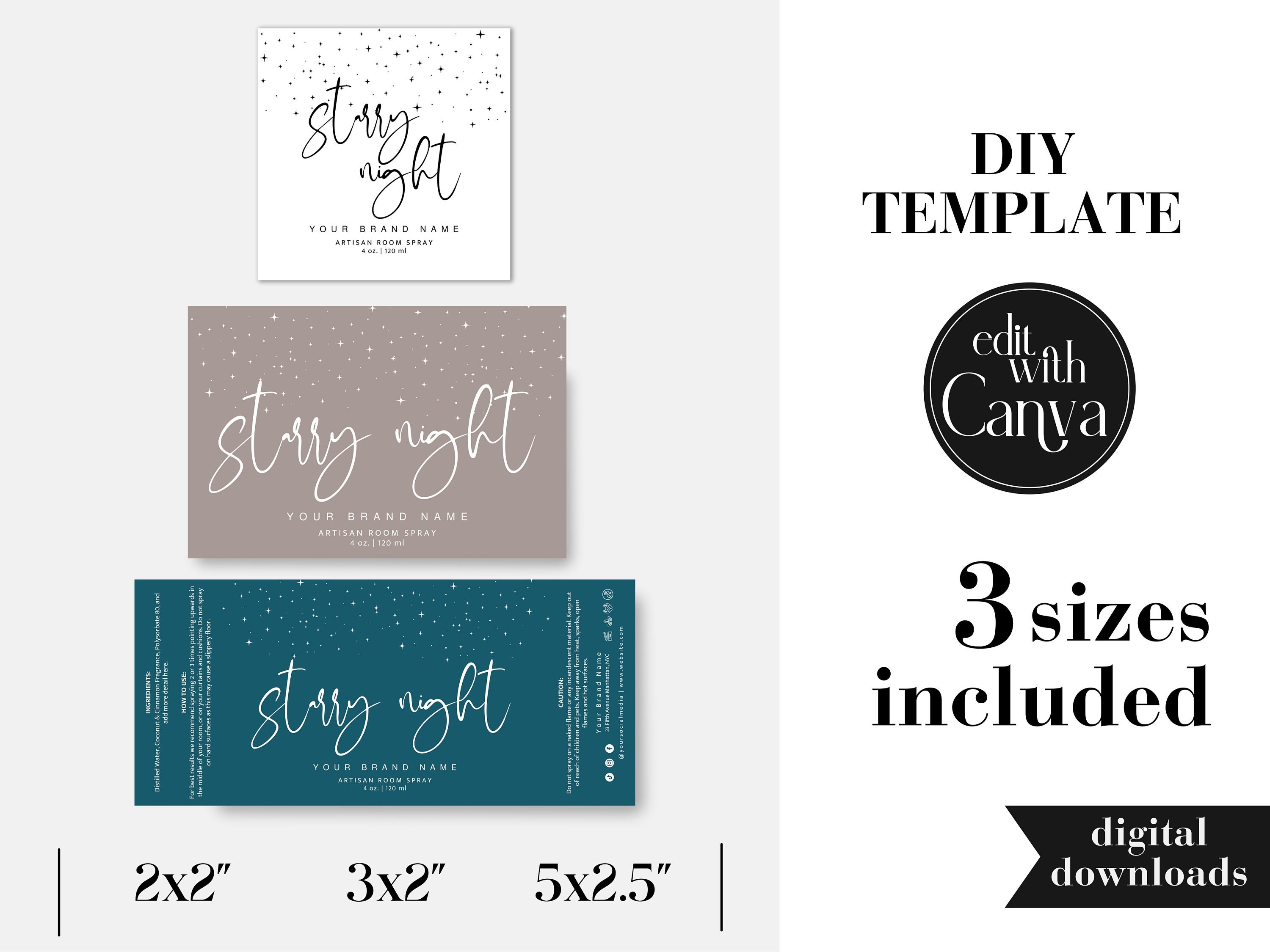 Editable Room Spray Label Template Canva, DIY Linen Spray Bottle Label ...
