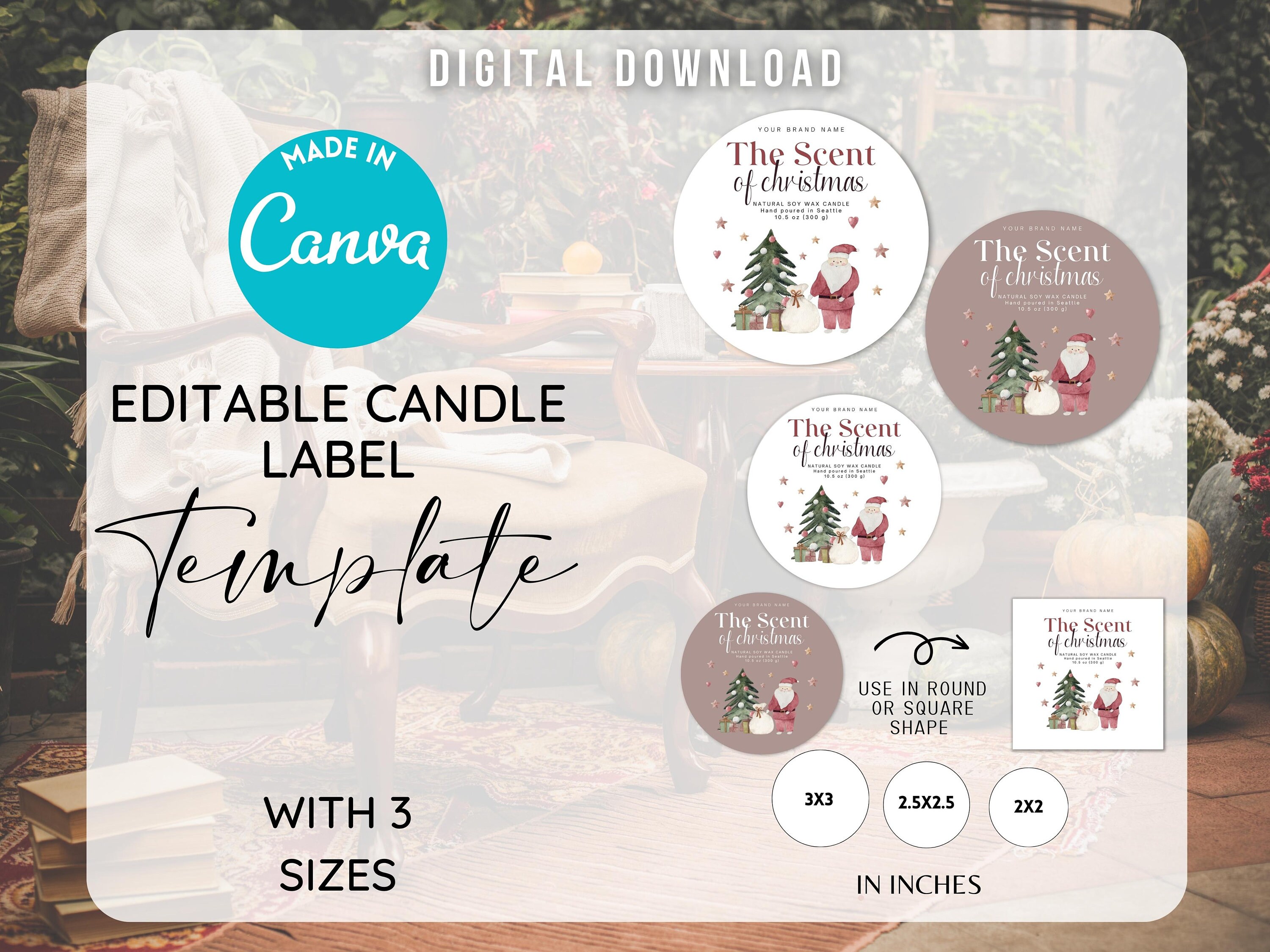 Editable Christmas Candle Label, Customizable Canva Template, DIY ...