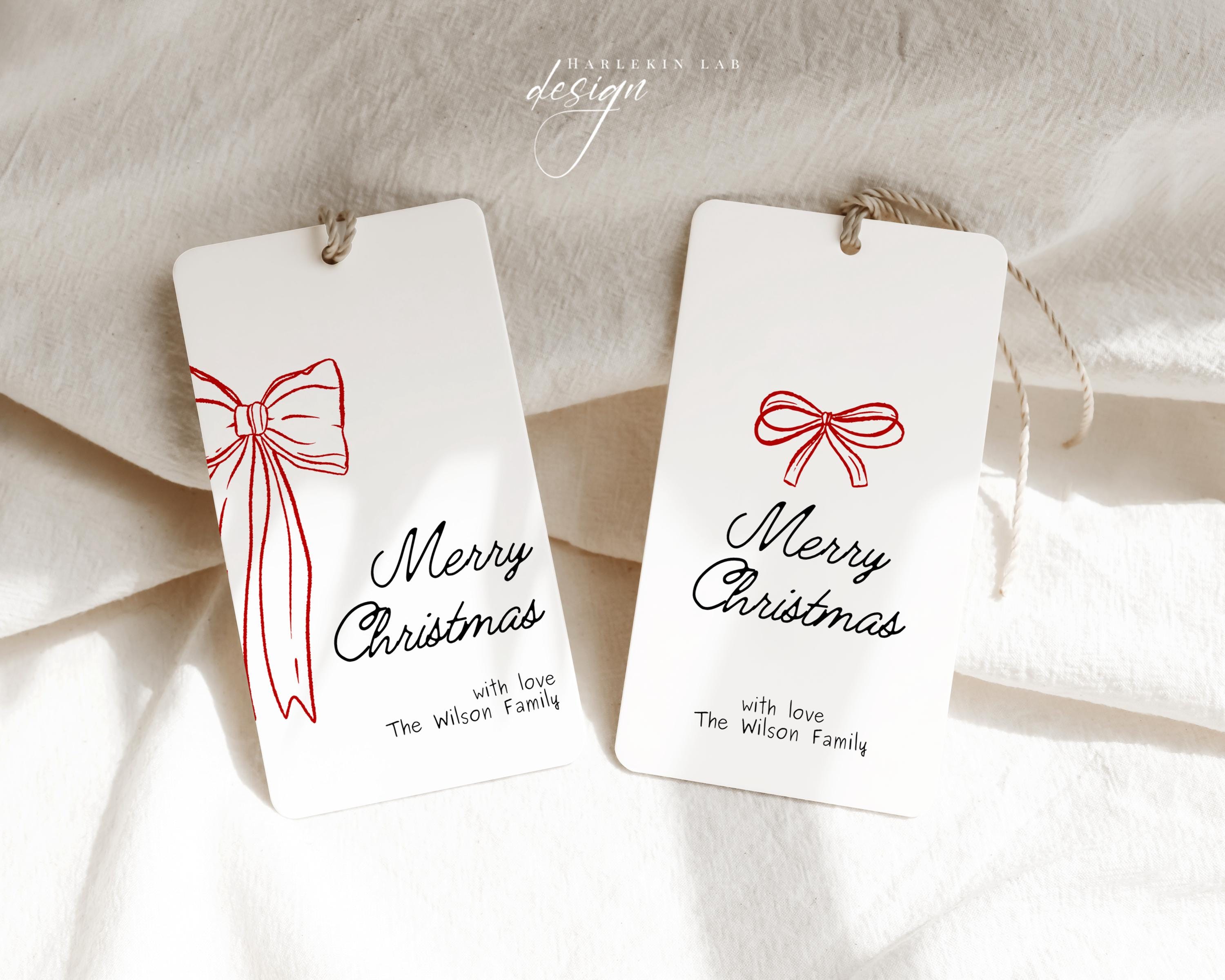Editable Whimsical Red Bow Christmas Gift Tag Template, Instant ...