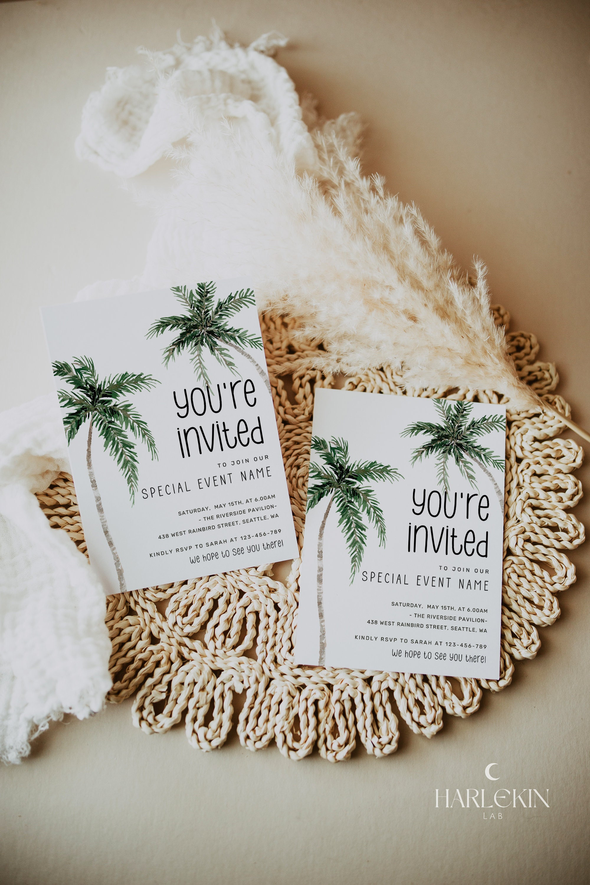 Palm Tree Business Invitation Template, DIY Modern Special Event ...