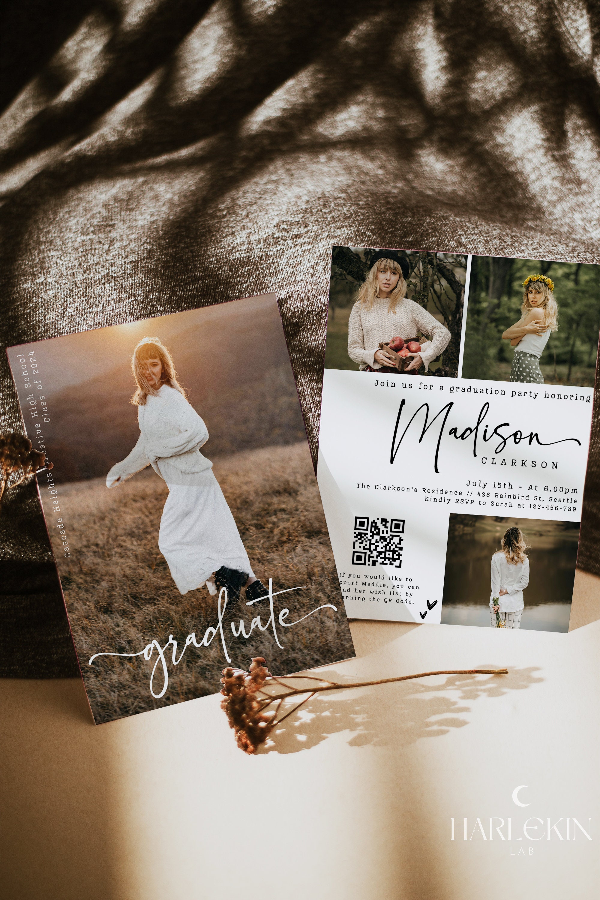 Editable QR Code Graduation Announcement Card, Trendy Senior ...