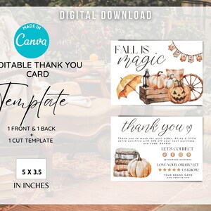 Editable Autumn Thank You Card, Customizable Fall Thanks Note, Modern ...