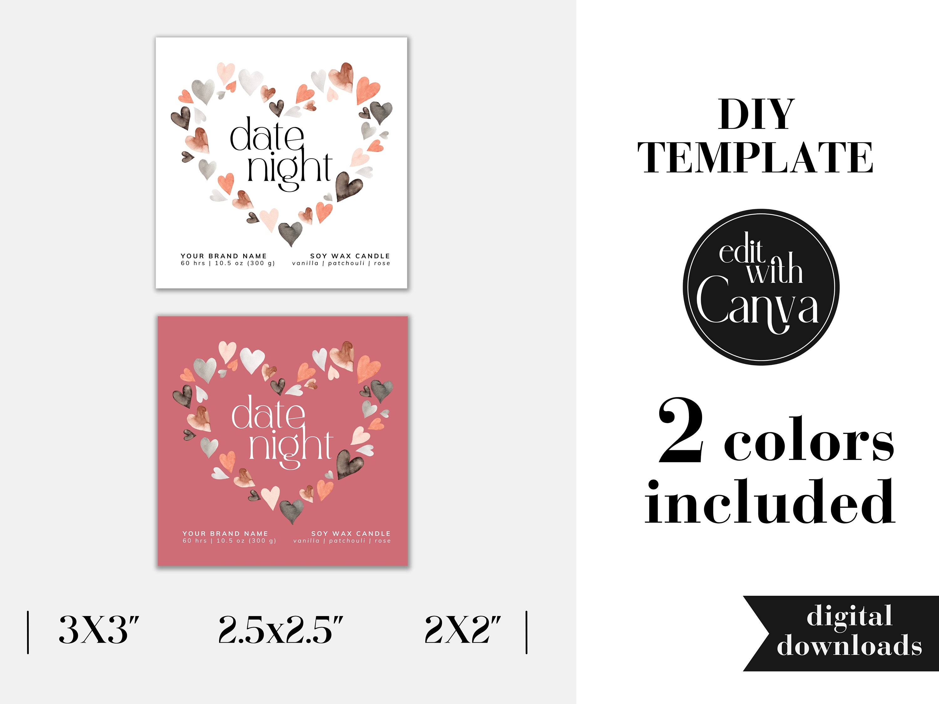Editable Valentine's Day Candle Label Set, Customizable Canva Template ...