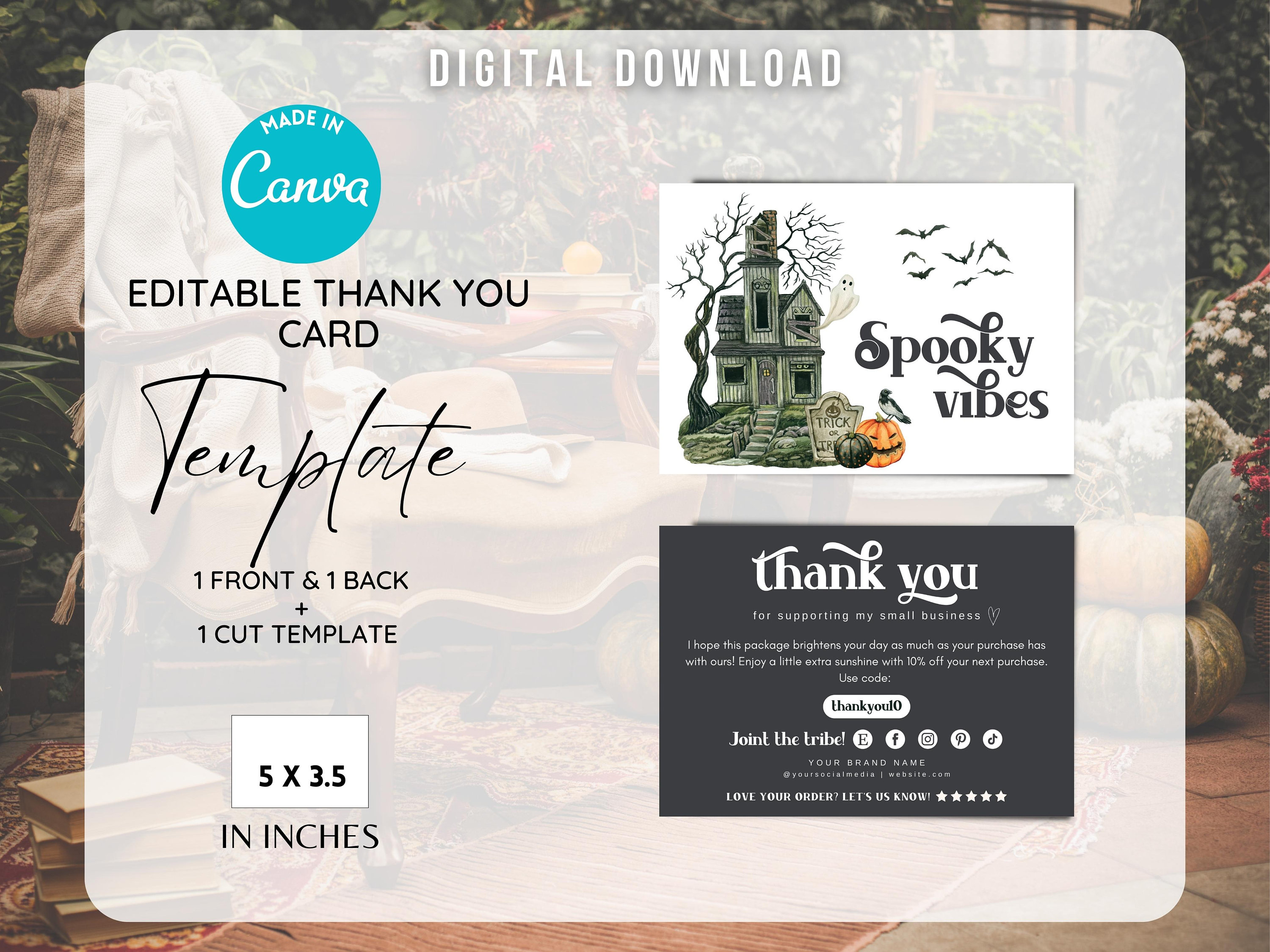 Editable Pumpkin Halloween Thank You Card, Customizable Thanks Note ...