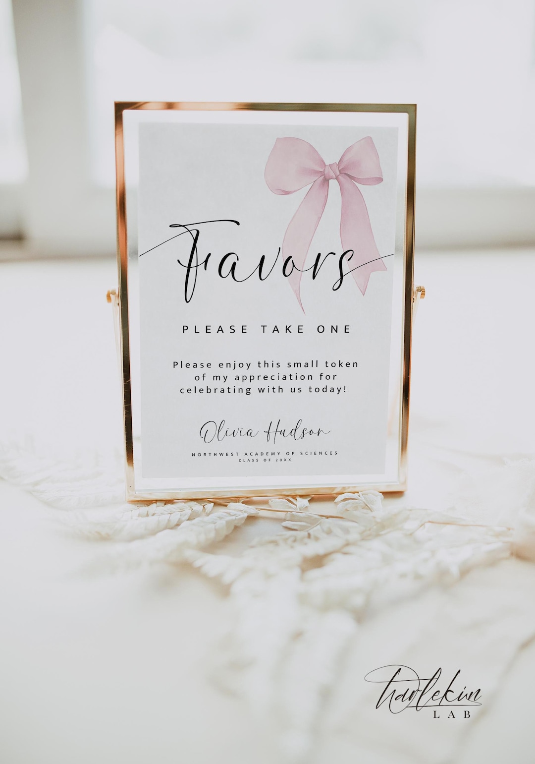 Editable Coquette Graduation Favors Sign Template, Pink Bow Grad Party ...