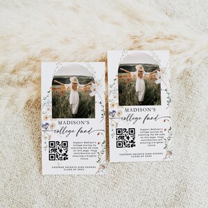 Editable Modern College Fund Card Template, DIY Photo Grad Party QR ...