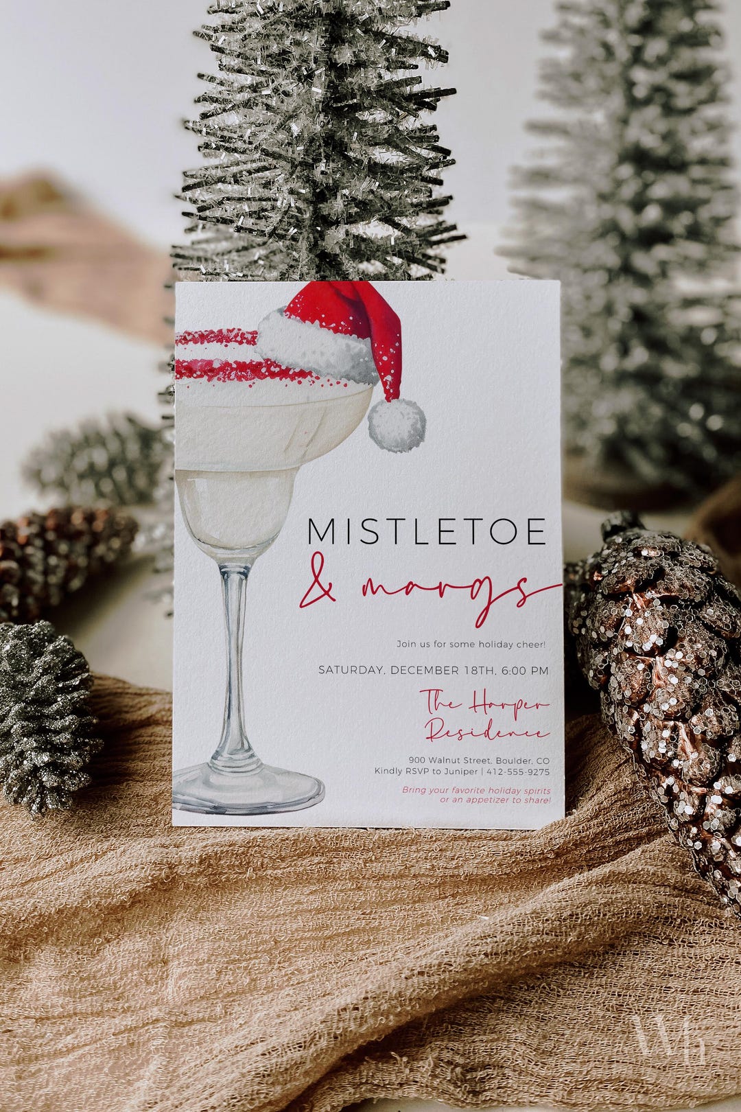Christmas Cocktail Party Invitation Template, Printable Holiday Party ...