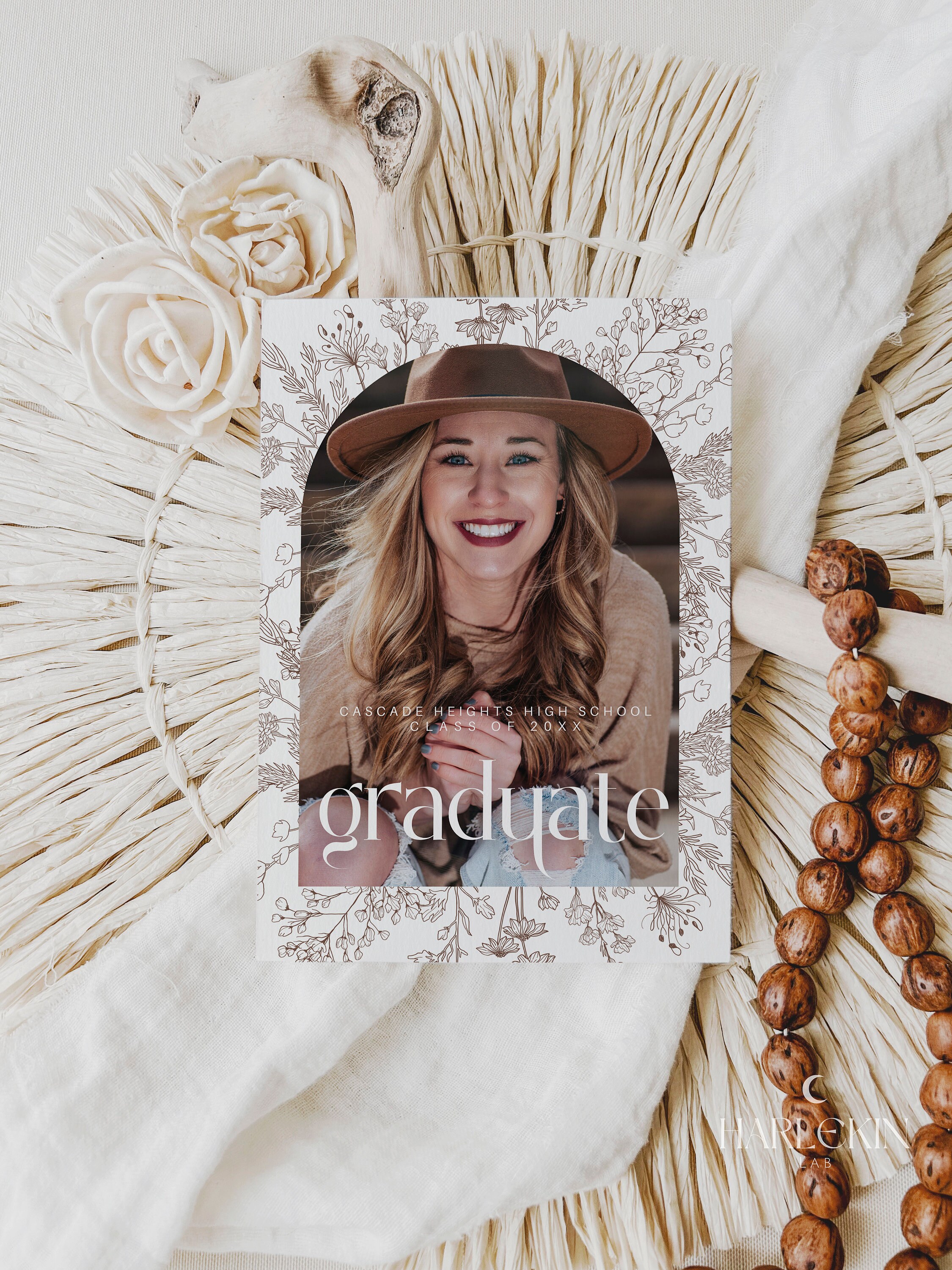 Editable Boho Graduation Announcement Card, DIY Senior Announcement ...