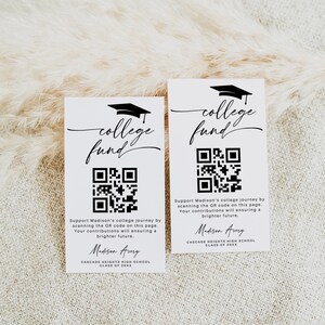 Editable Modern College Fund Card Template, DIY Grad Party QR Code ...