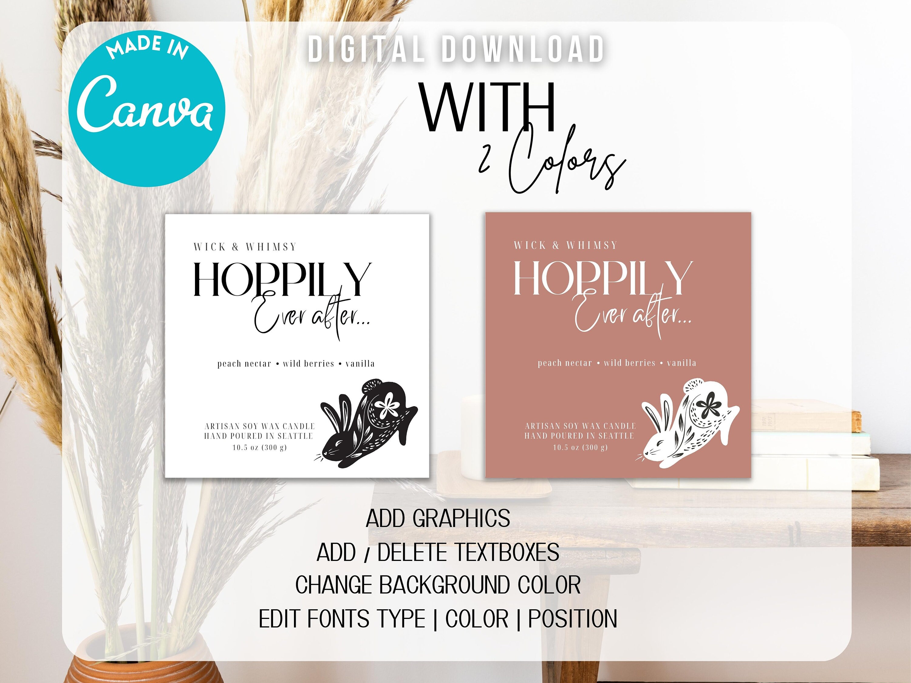 Editable Candle Label, Customizable Canva Template, DIY Easter Bunny ...