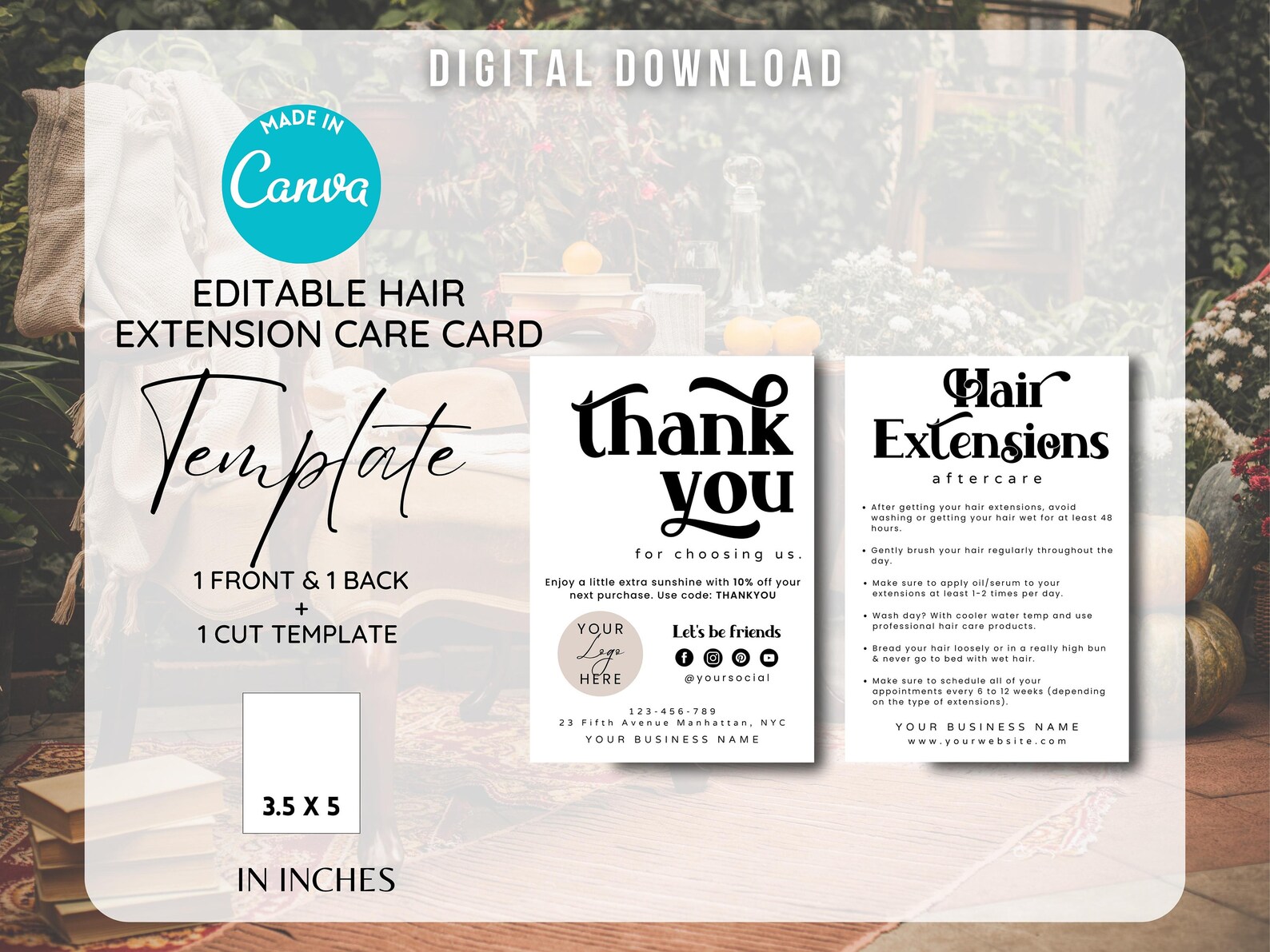Hair Extensions Aftercare Card Template, Editable Luxury Care Card, How ...