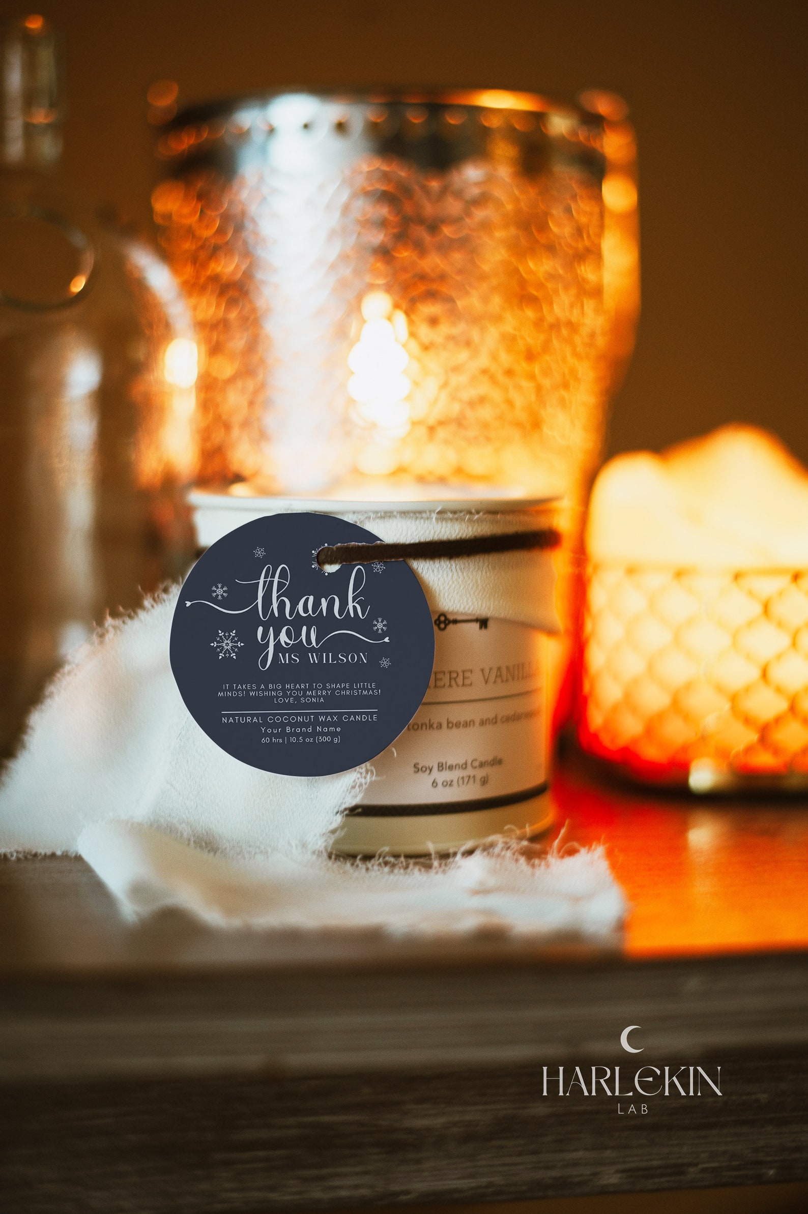 DIY Christmas Candle Label for Teachers, Customizable Canva Template ...