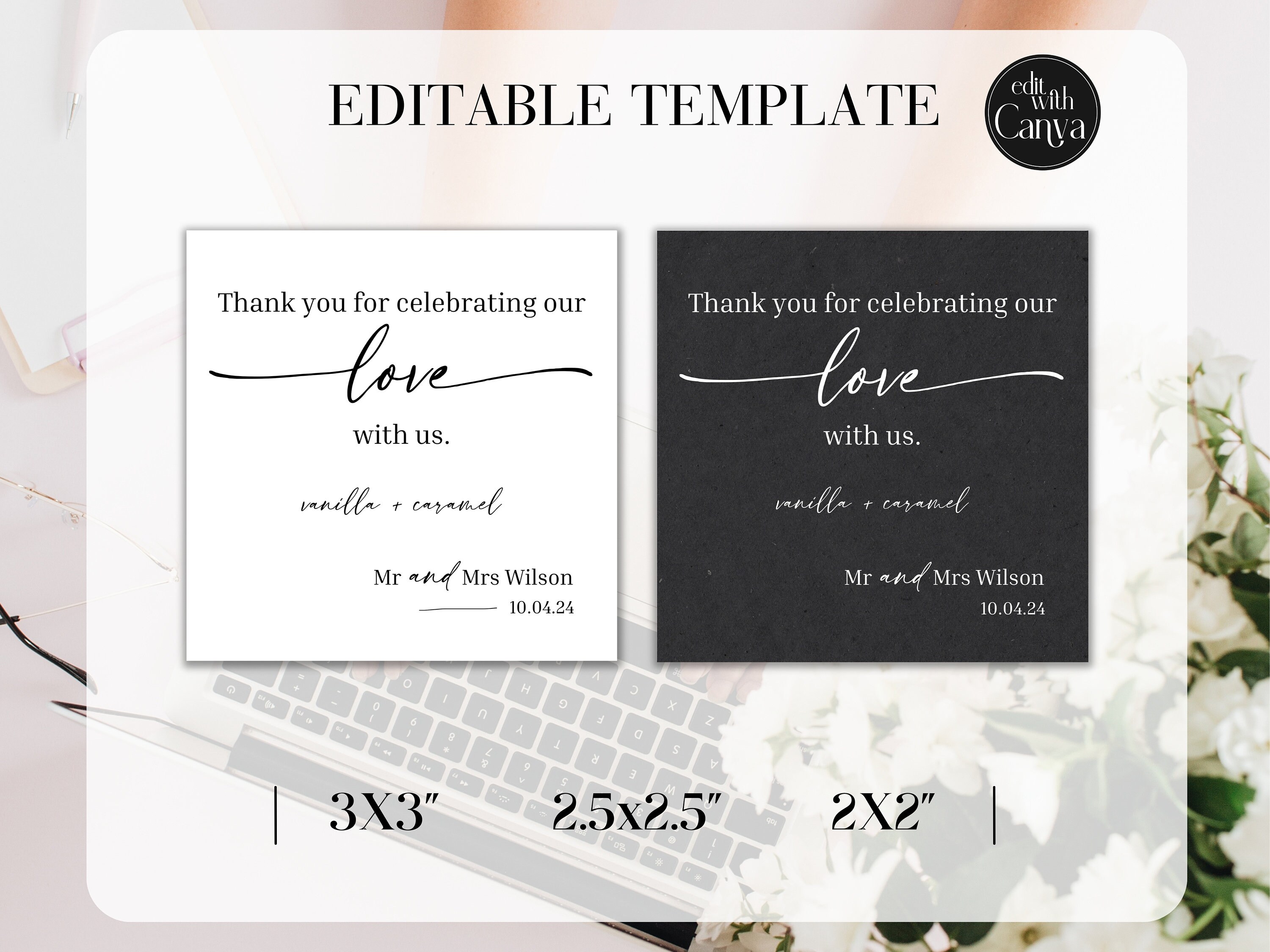 Editable Wedding Gift Candle Label, DIY Minimalist Love Sticker ...