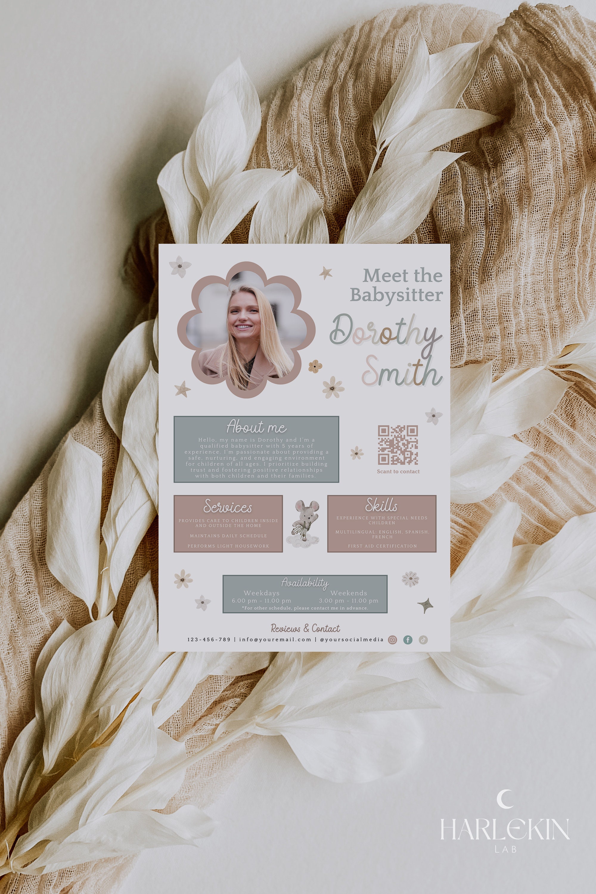 Modern Boho Babysitter Business Flyer, DIY Printable Community ...