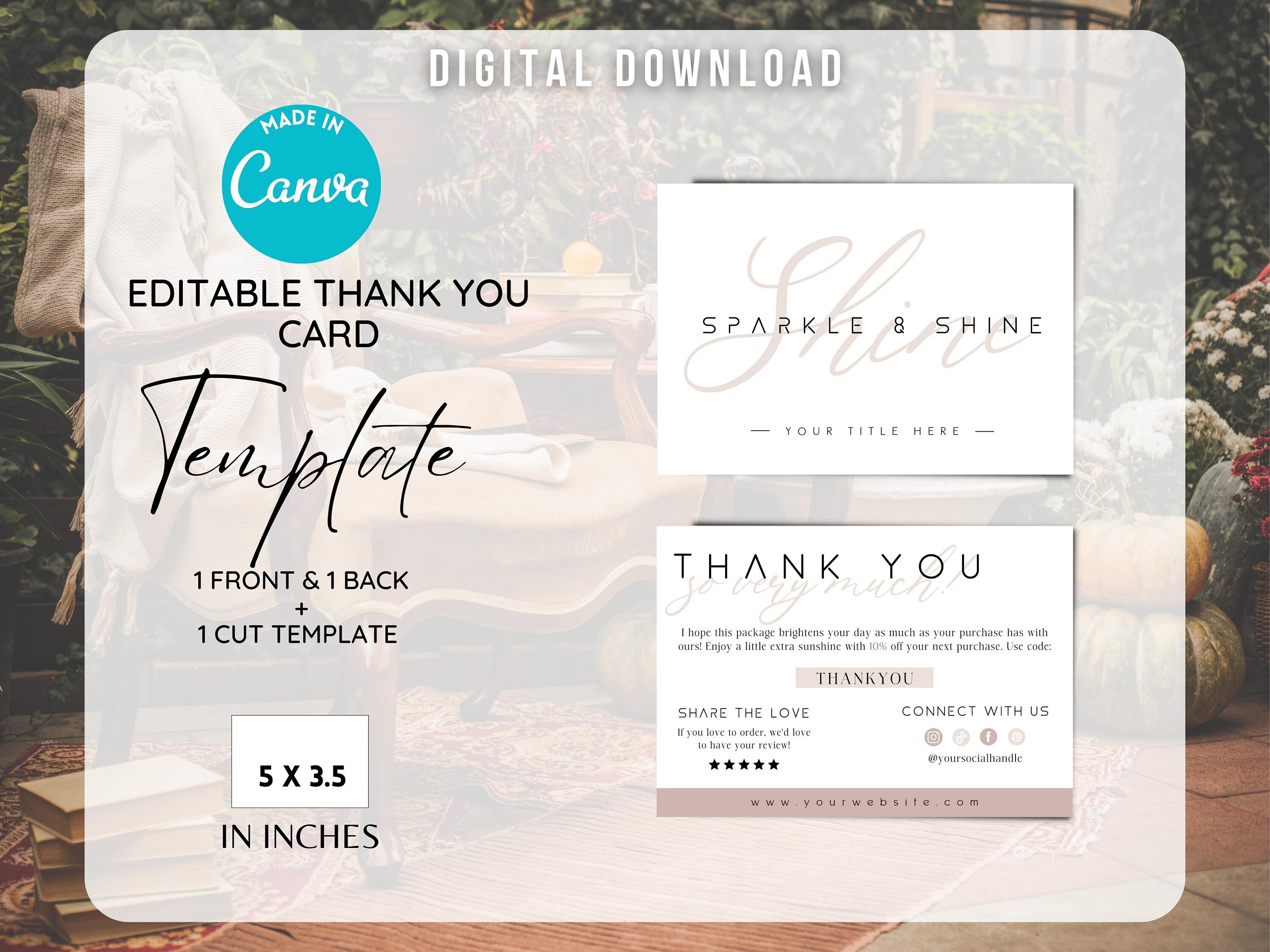 Editable Thank You Card, Customizable Thanks Note, Package Insert ...