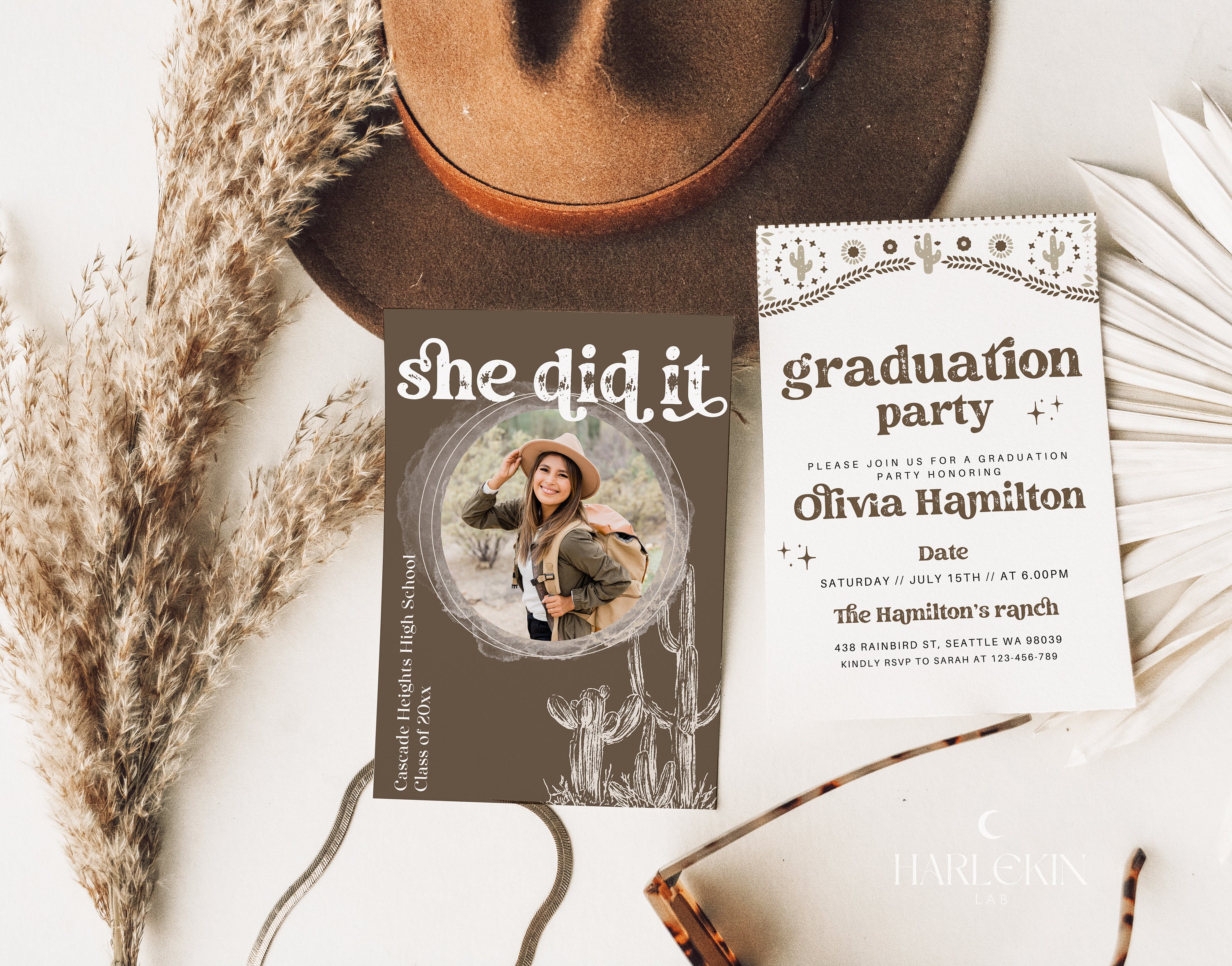 Editable Cactus Graduation Announcement Card, DIY Senior Announcement ...