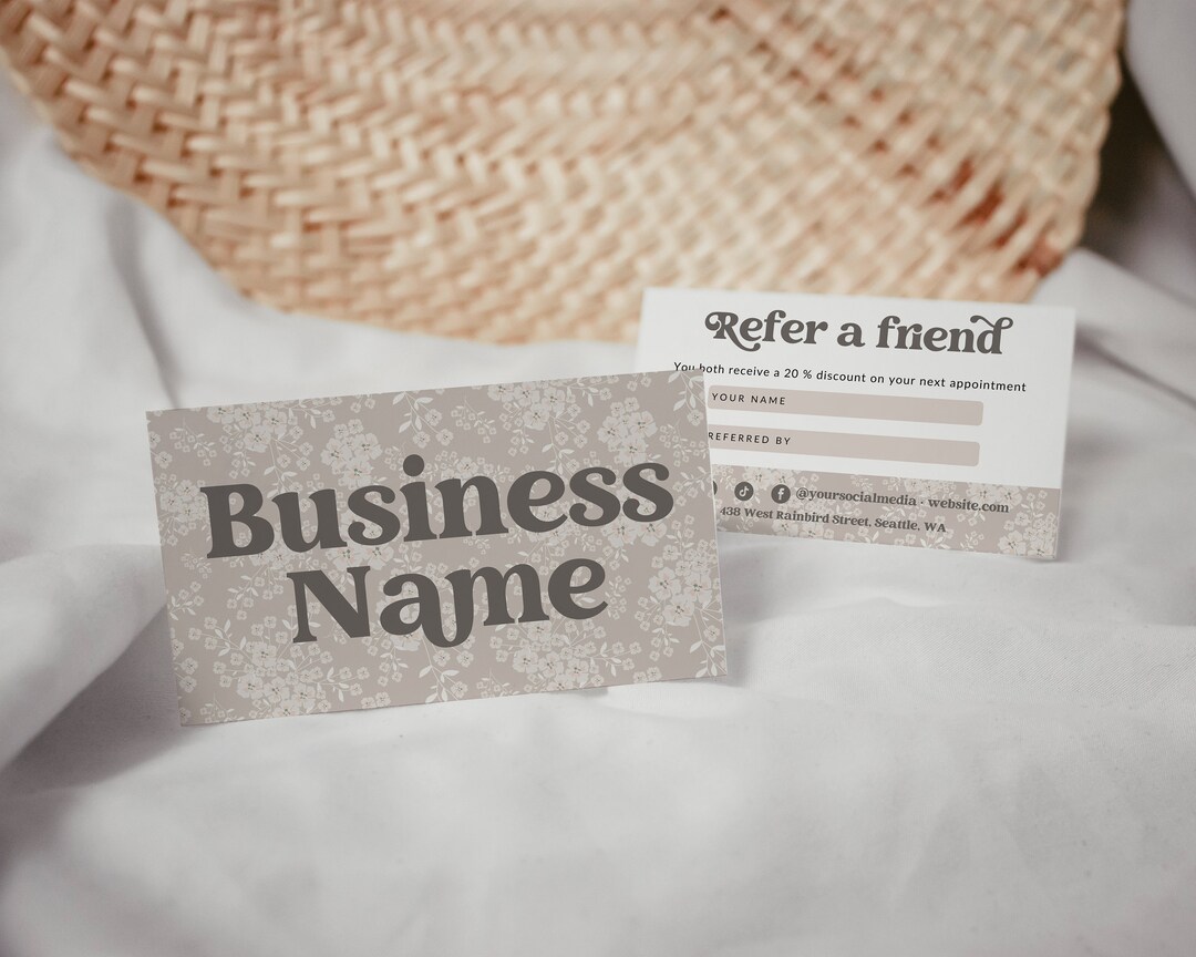 Editable Boho Referral Card Template, Neutral Refer a Friend Card, DIY ...
