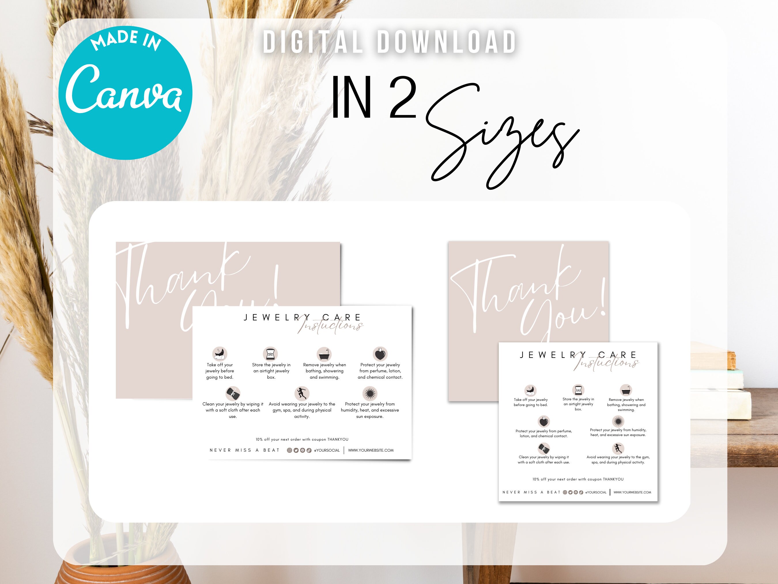 Editable Jewellry Care Card Template, Custom Business Thank You ...