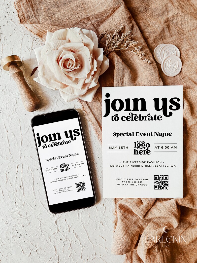 DIY Modern Business Invitation Template, Trendy QR Code Special Event ...