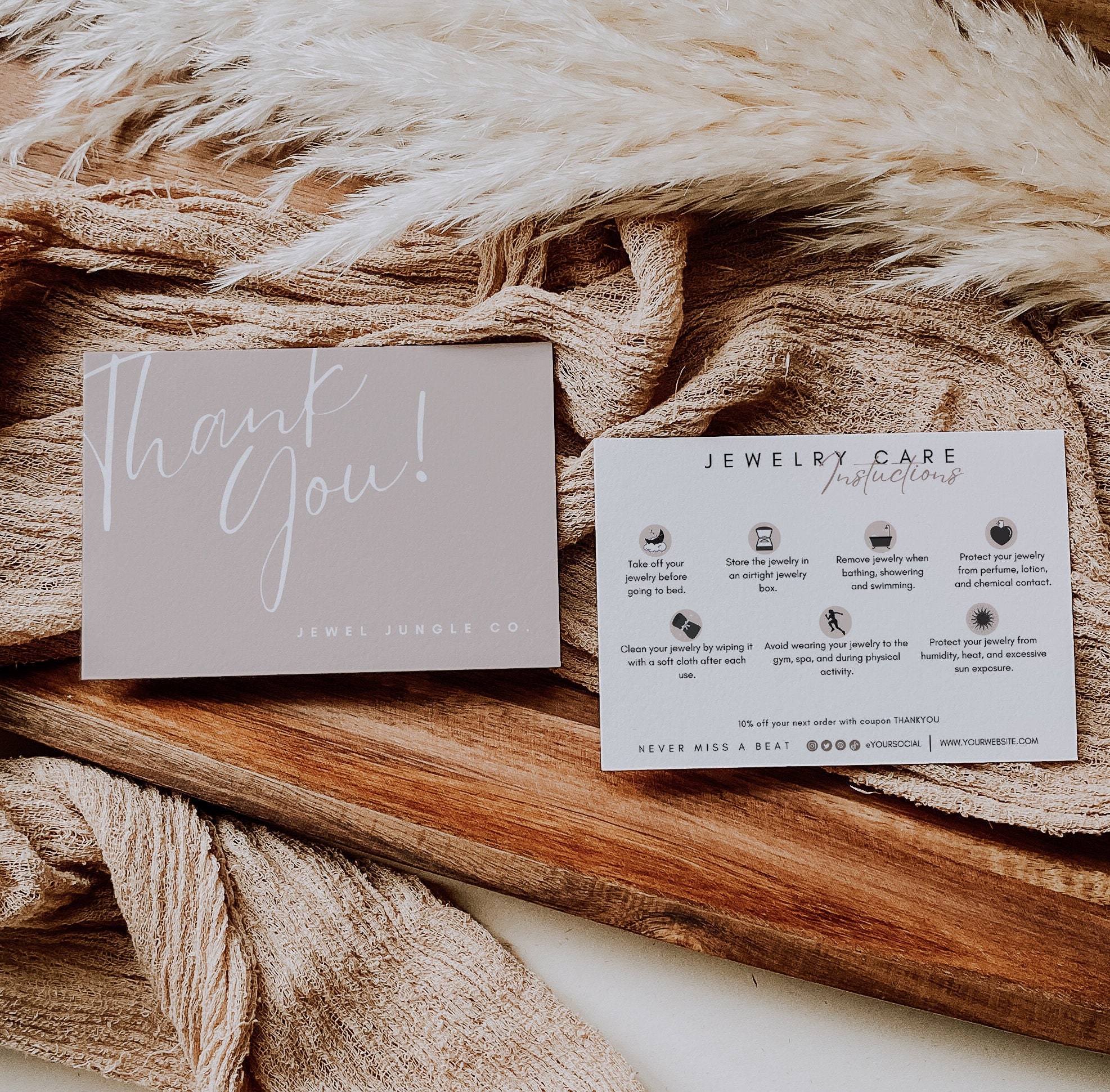Editable Jewellry Care Card Template, Custom Business Thank You ...
