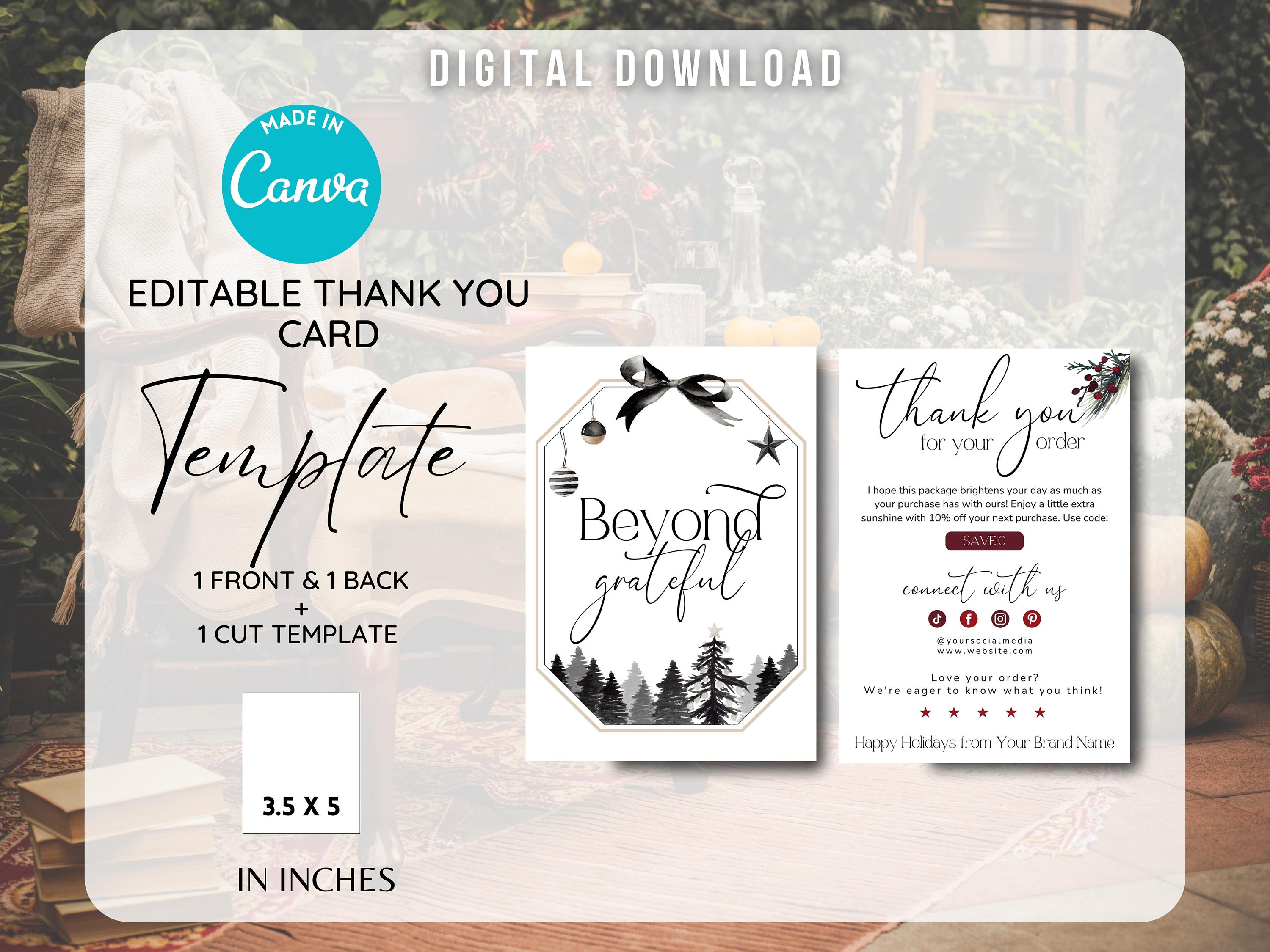 Editable Christmas Thank You Card, Customizable Thanks Note, DIY Winter ...
