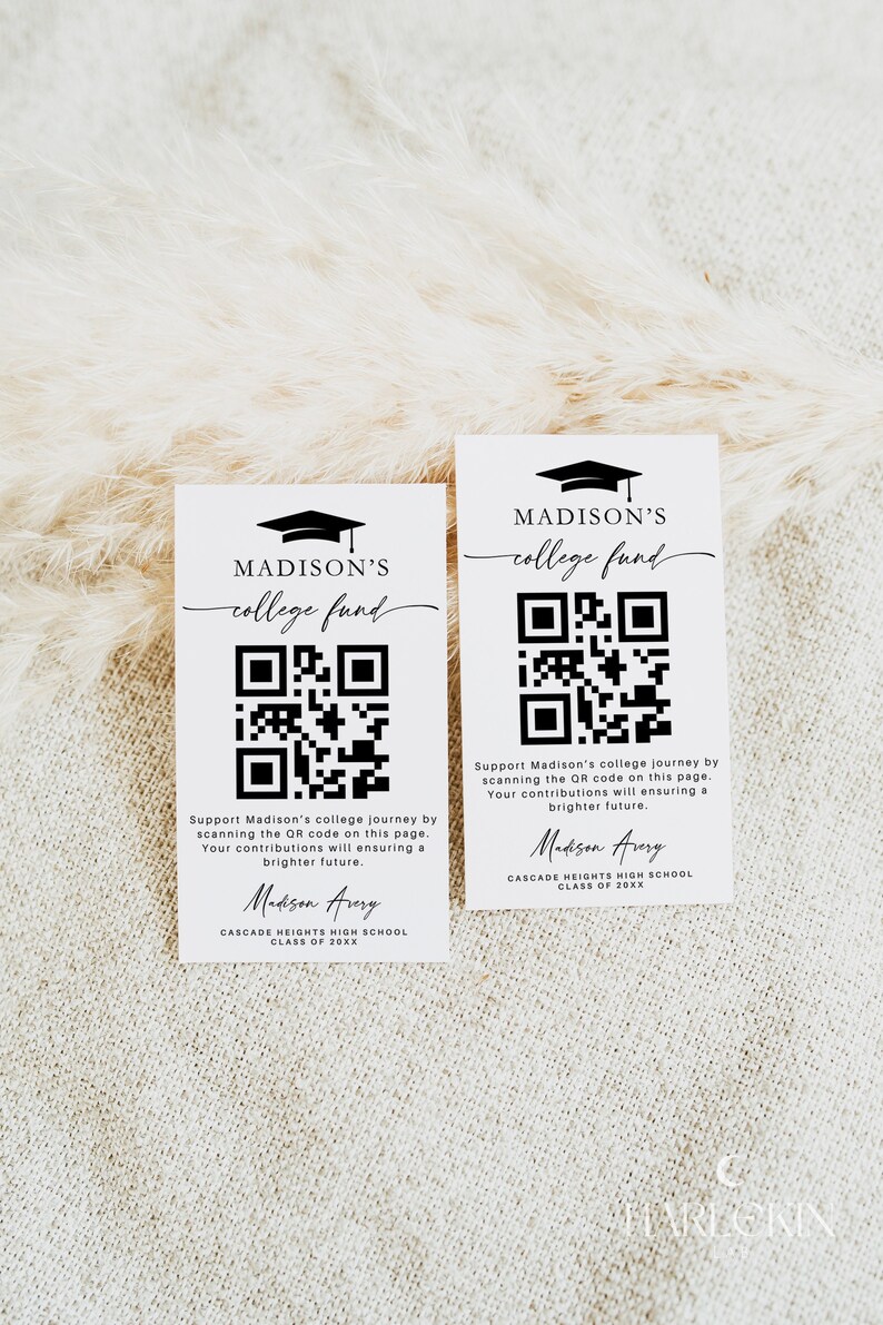 Editable Modern College Fund Card Template, DIY Grad Party QR Code ...