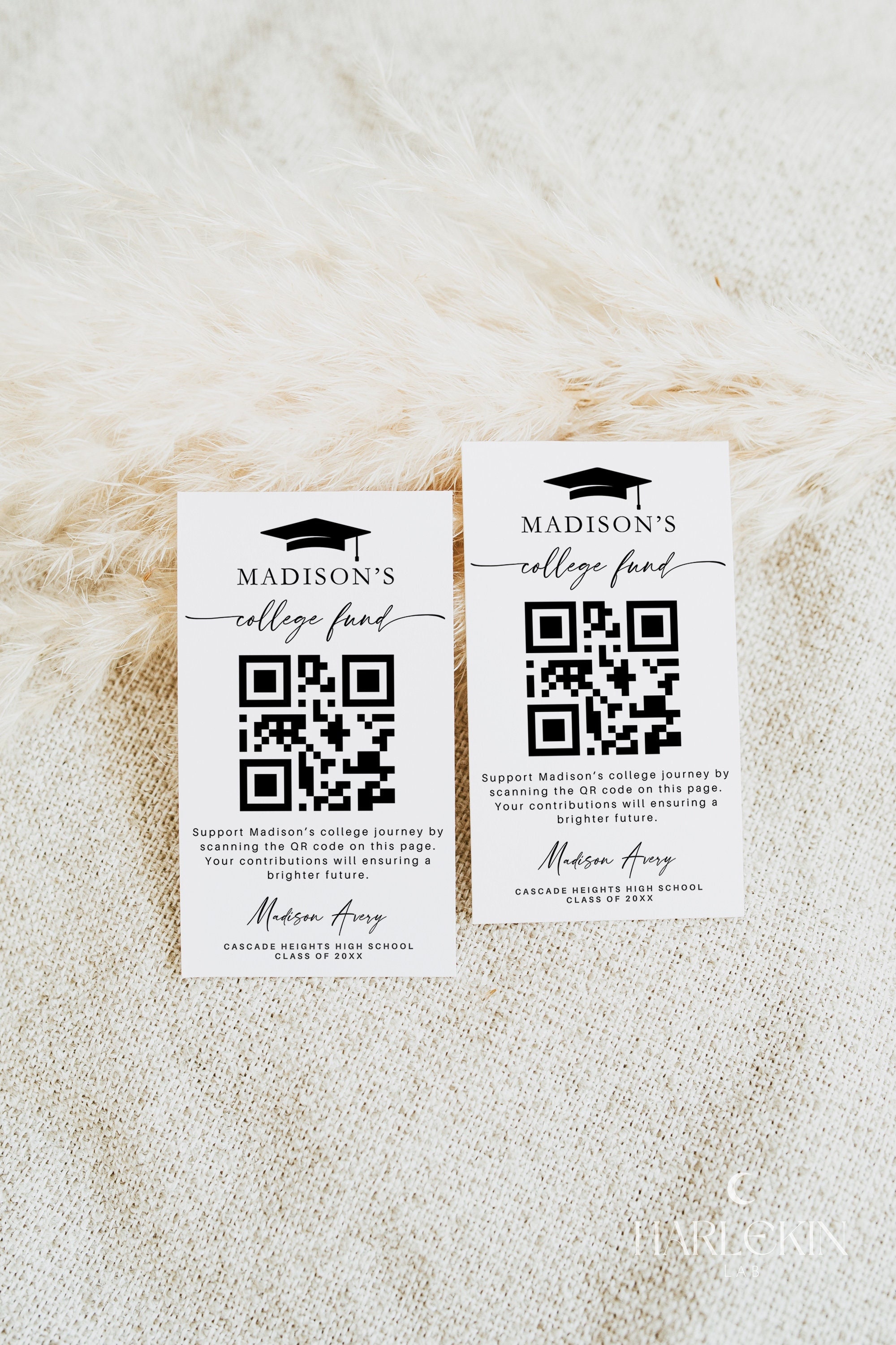 Editable Modern College Fund Card Template, DIY Grad Party QR Code ...