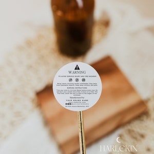 Editable Candle Warning Label Template, DIY Round Candle Safety Label ...