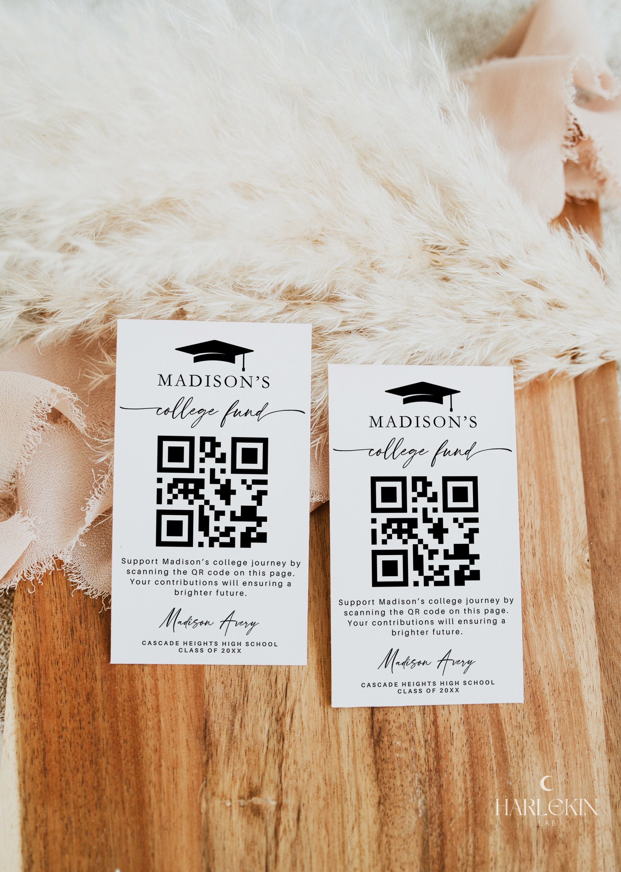 Editable Modern College Fund Card Template, DIY Grad Party QR Code ...