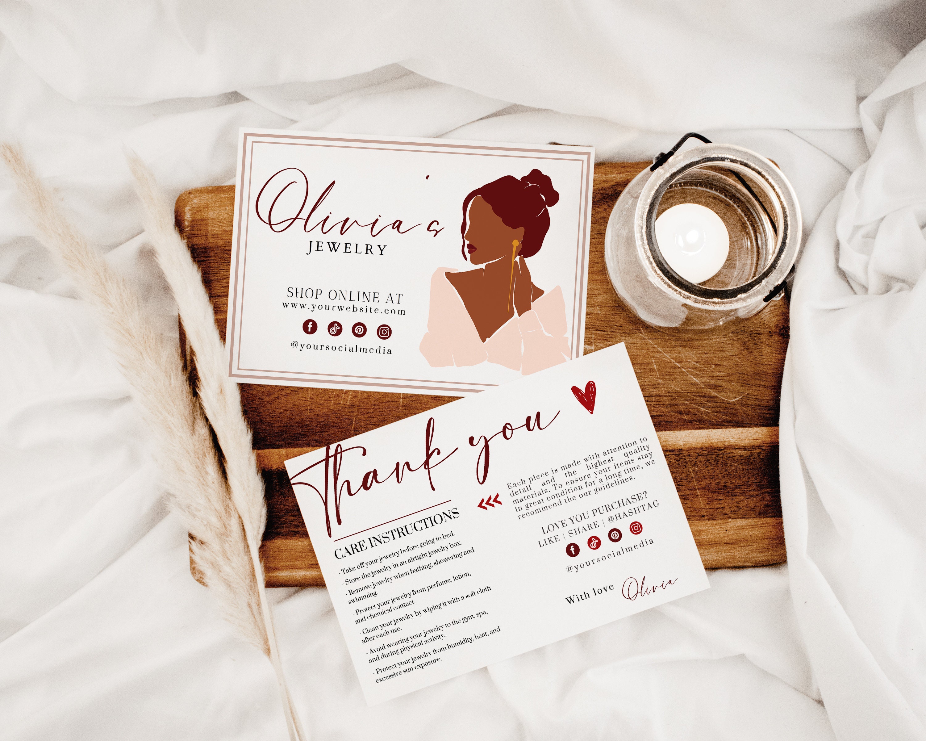 Editable Jewellry Care Card Template, Custom Business Thank You ...