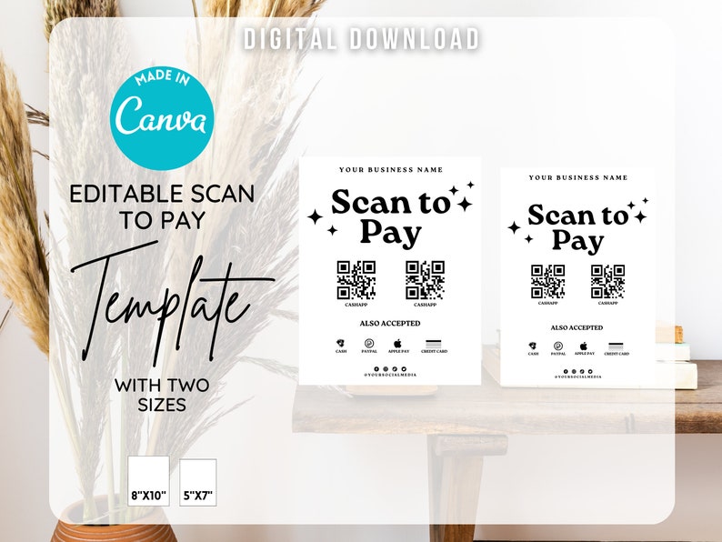 Printable QR Code Sign, Customizable Scan to Pay Sign, Cashapp Paypal ...