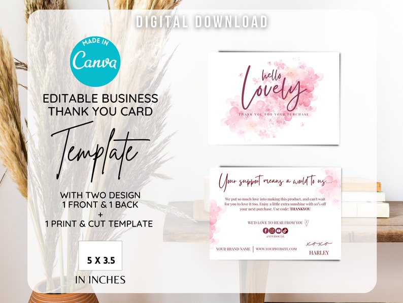 Editable Modern Thank You Card, Custom Thank You Notes, Spring Package ...