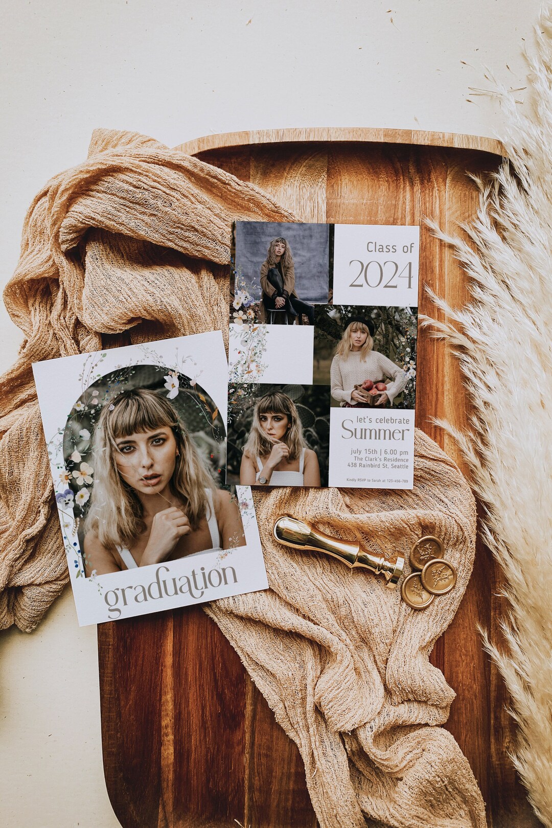 Editable Boho Graduation Announcement Card, DIY Senior Announcement ...