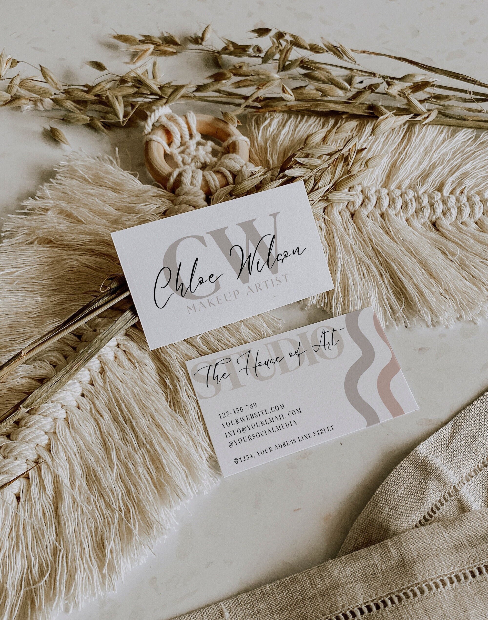 Printable Business Card With QR Code, Elegant Boho Name Card Template ...