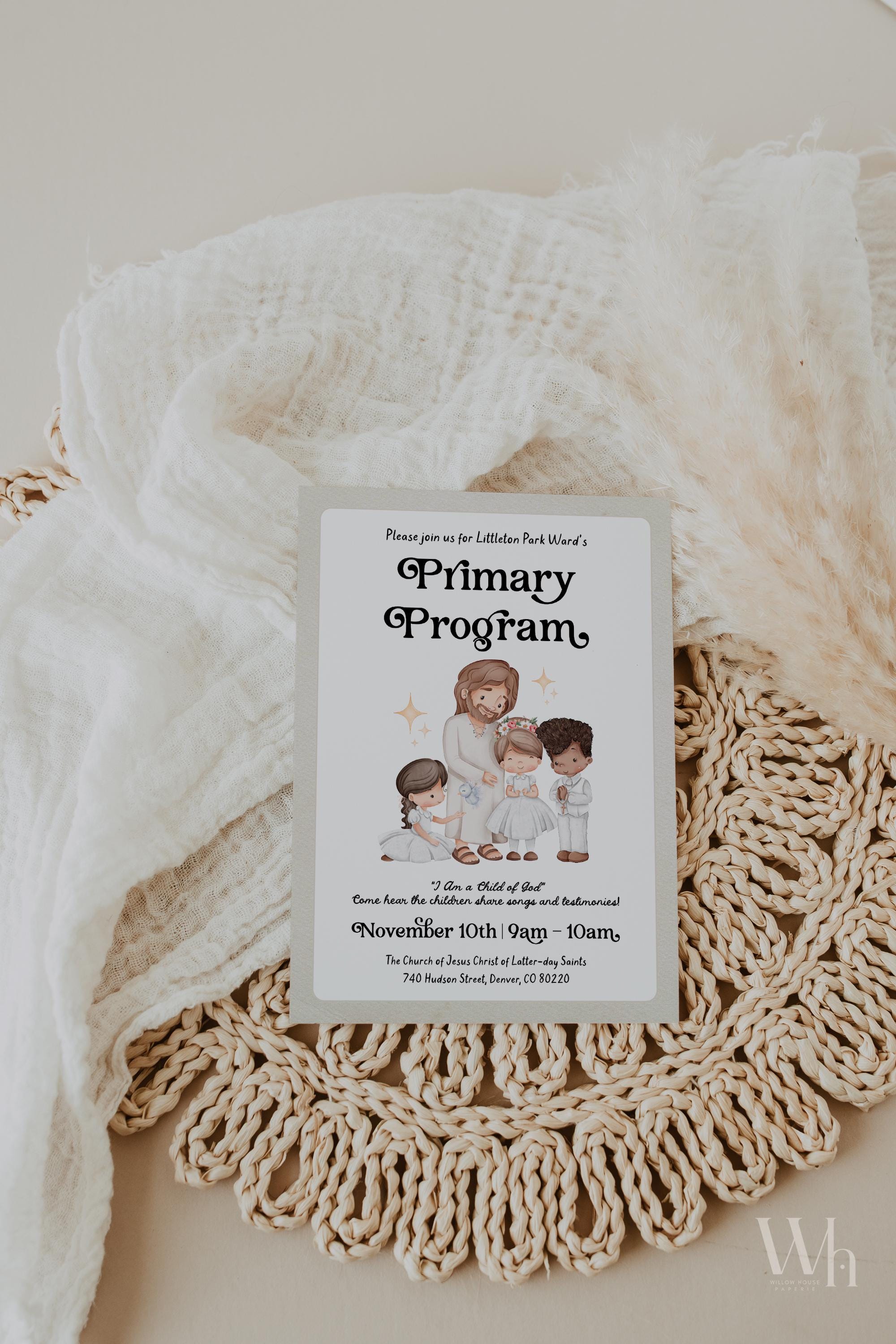 LDS Primary Program Invitation Template, Printable Personalized Ward ...
